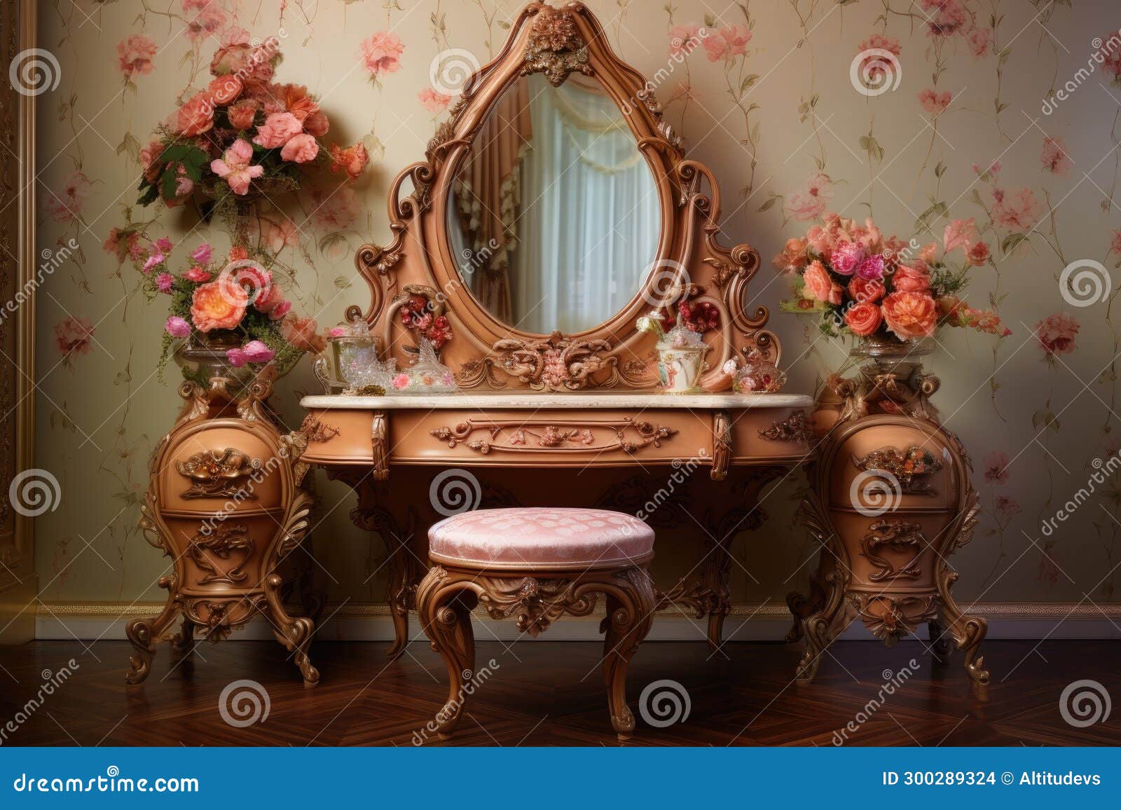 A Victorian Style Vanity Table with a Mirror Stock Photo - Image of ...