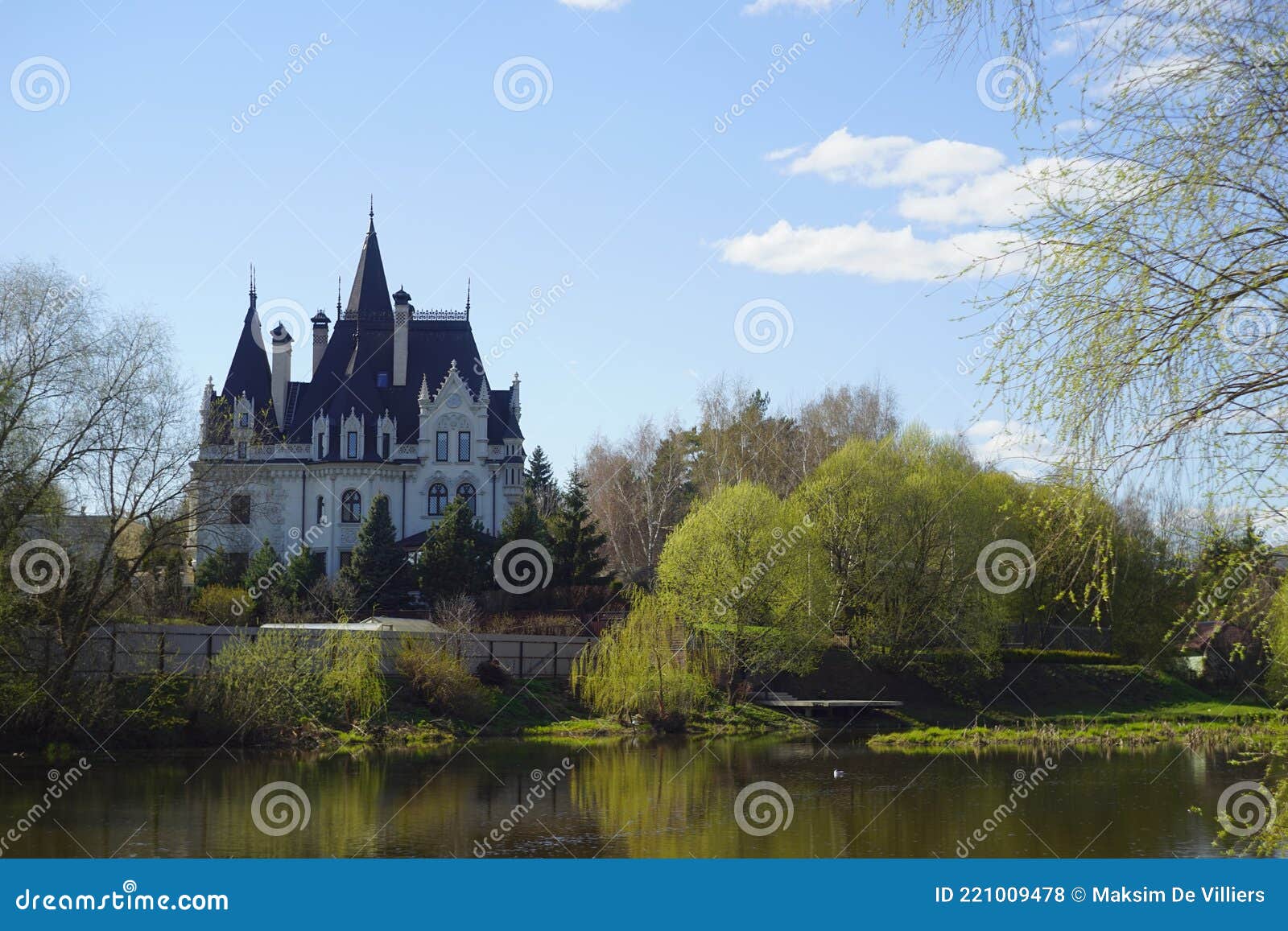 A Victorian Styled Castle on a Pond Stock Photo - Image of reflection ...