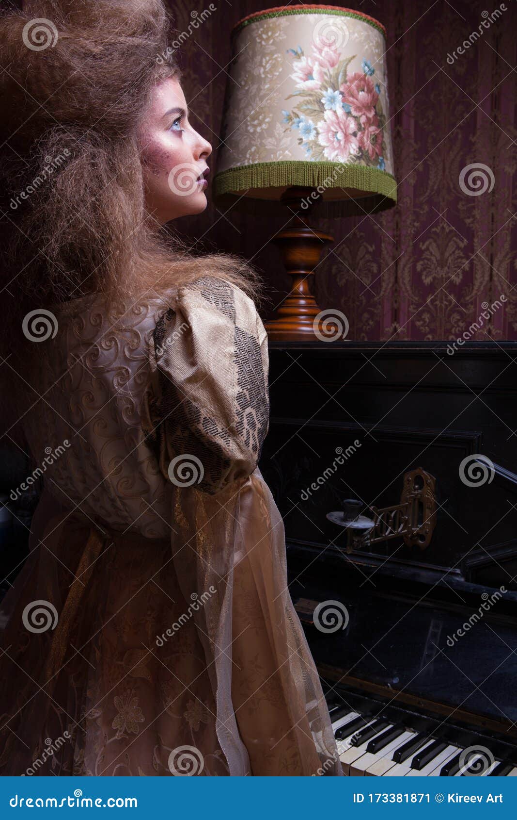 Victorian Stylized Fashion Model in Antique Interior. Stock Image ...