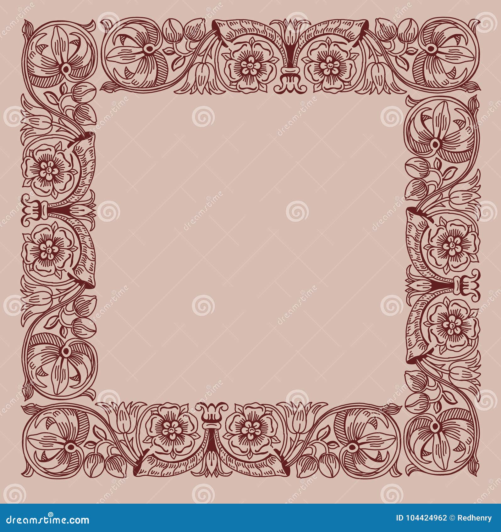 Victorian Vintage Floral Frame Border Stock Illustration - Illustration ...