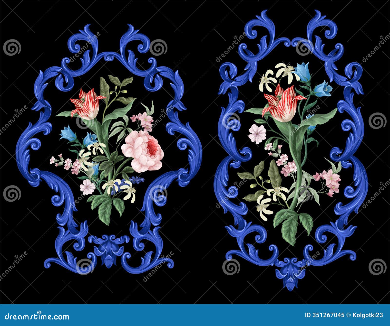 Victorian Vintage Flowers and Baroque Elements Isolated. Vector. Stock ...