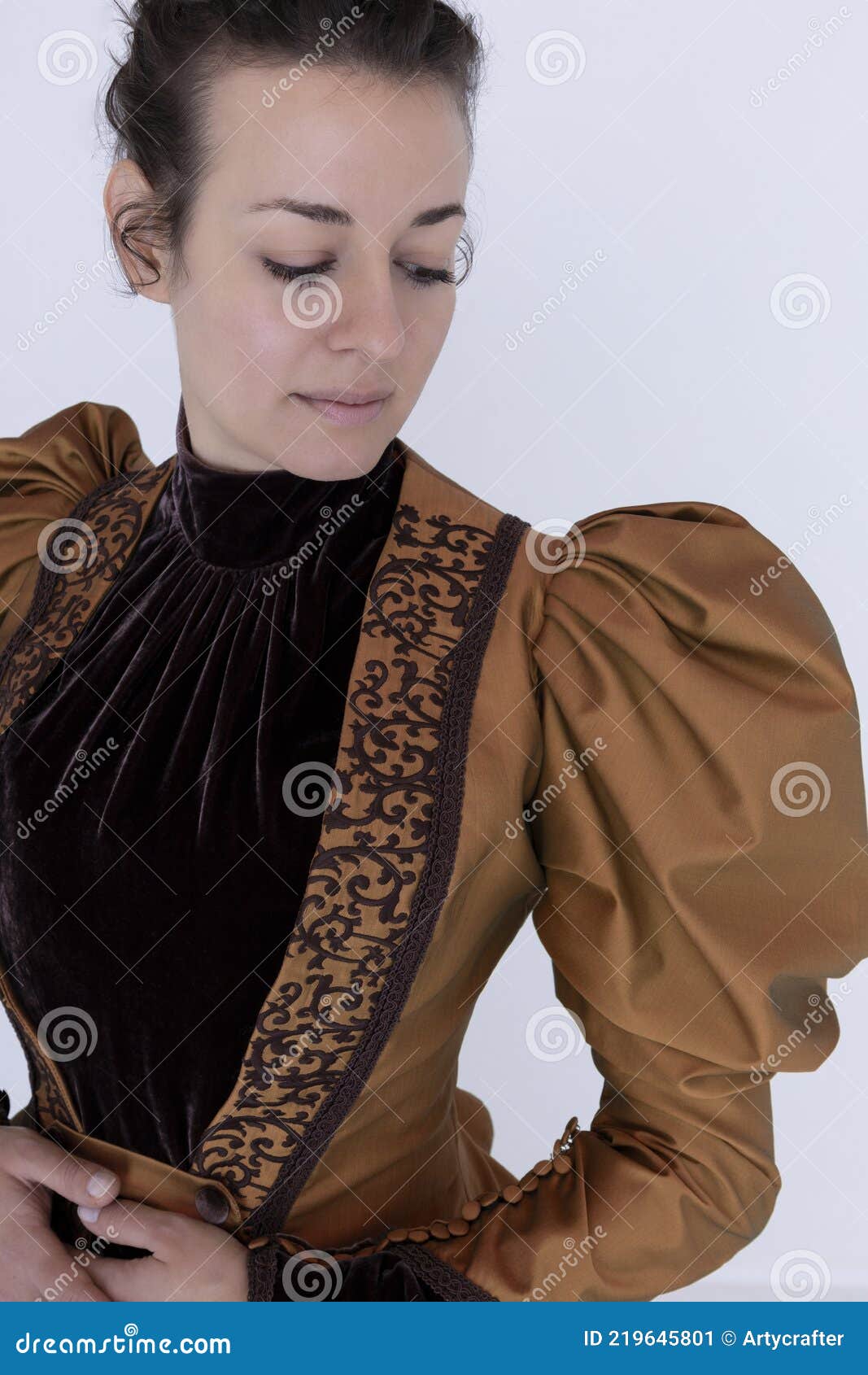 A Victorian Woman Wearing a Bronze and Brown Silk Ensemble Stock Image ...