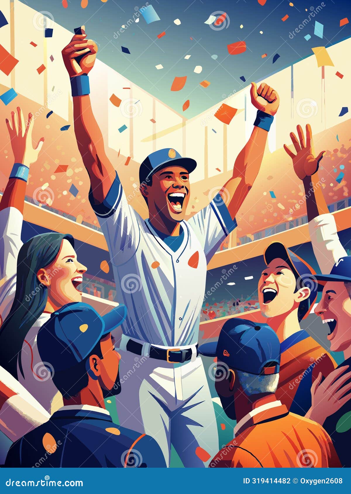 Victorious Baseball Player Celebrating Championship with Team Stock ...