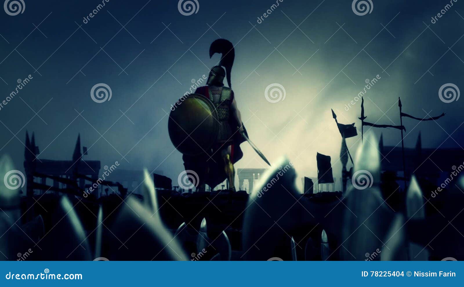 Victorious Greek Soldier Shield Sword Surrounded Massive Army Under ...