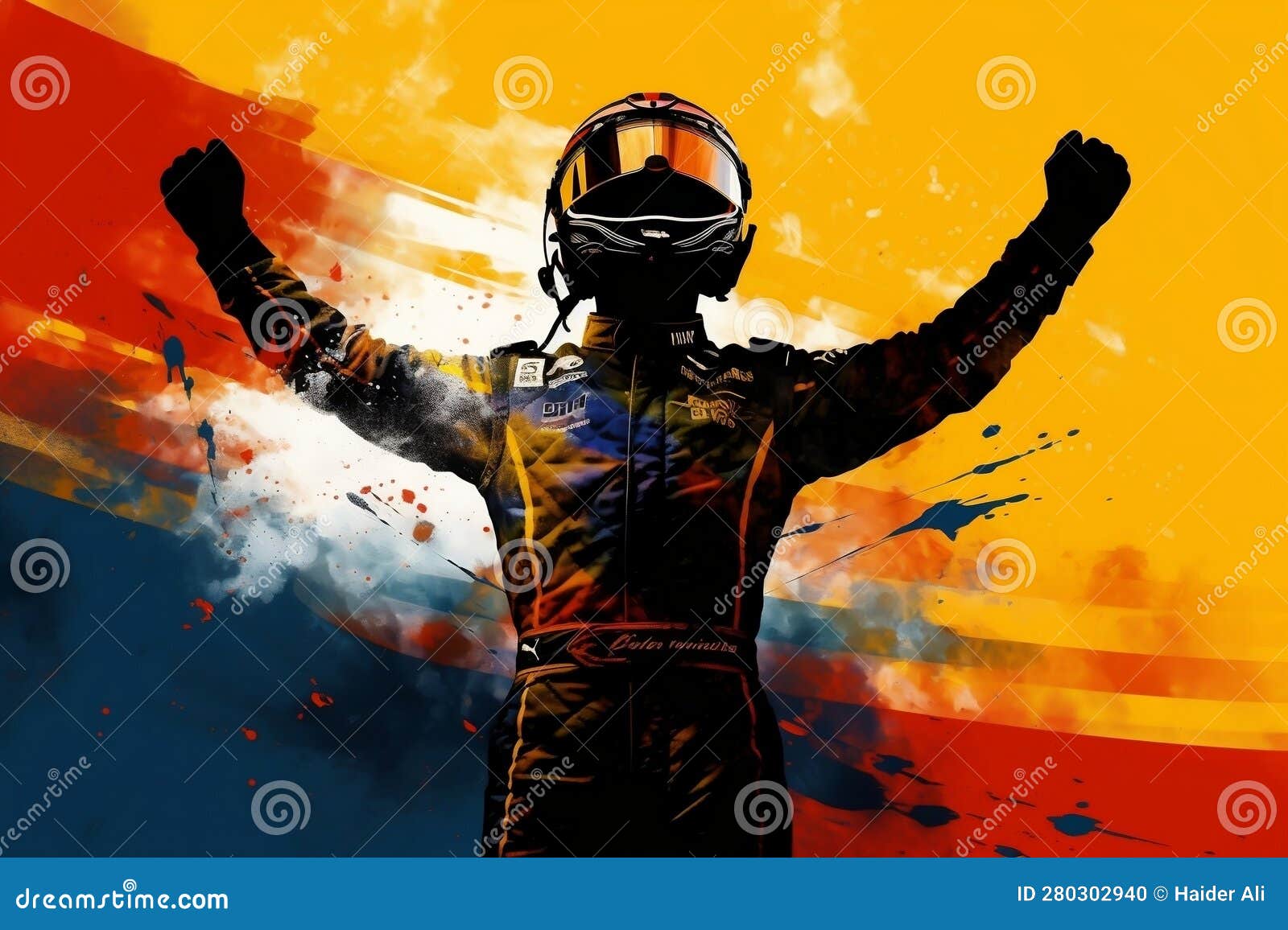Victorious Race Car Driver Silhouette Celebrating the Win. Generative ...