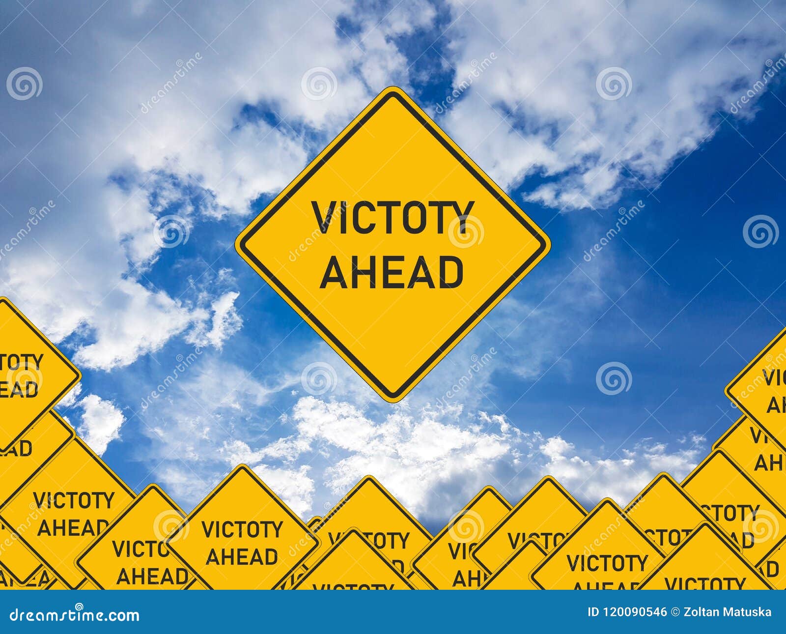 Victory Ahead Yellow Road Sign on Blue Sky Stock Photo - Image of sign ...