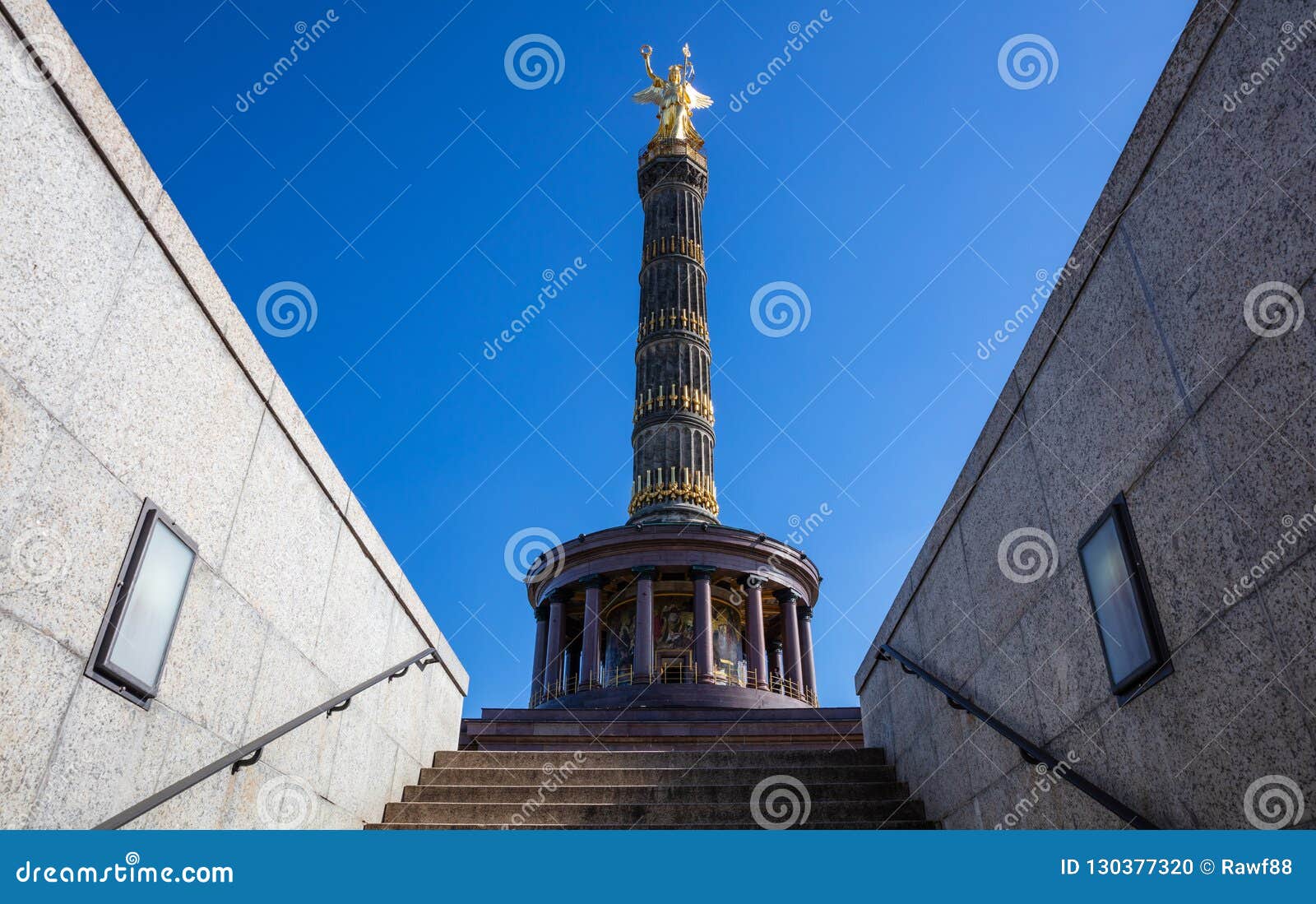 Victory Column in Berlin, Germany, Blue Sky, Low Angle. Stock Photo ...