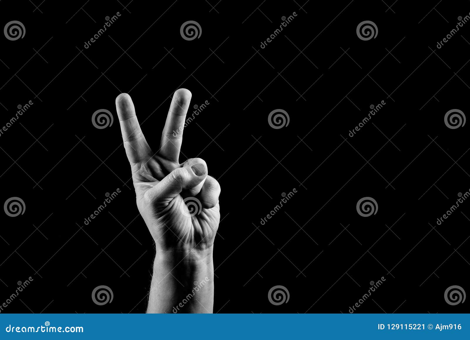 Victory Gesture, Hand Showing V Sign, Black and White, Copy Space Stock ...