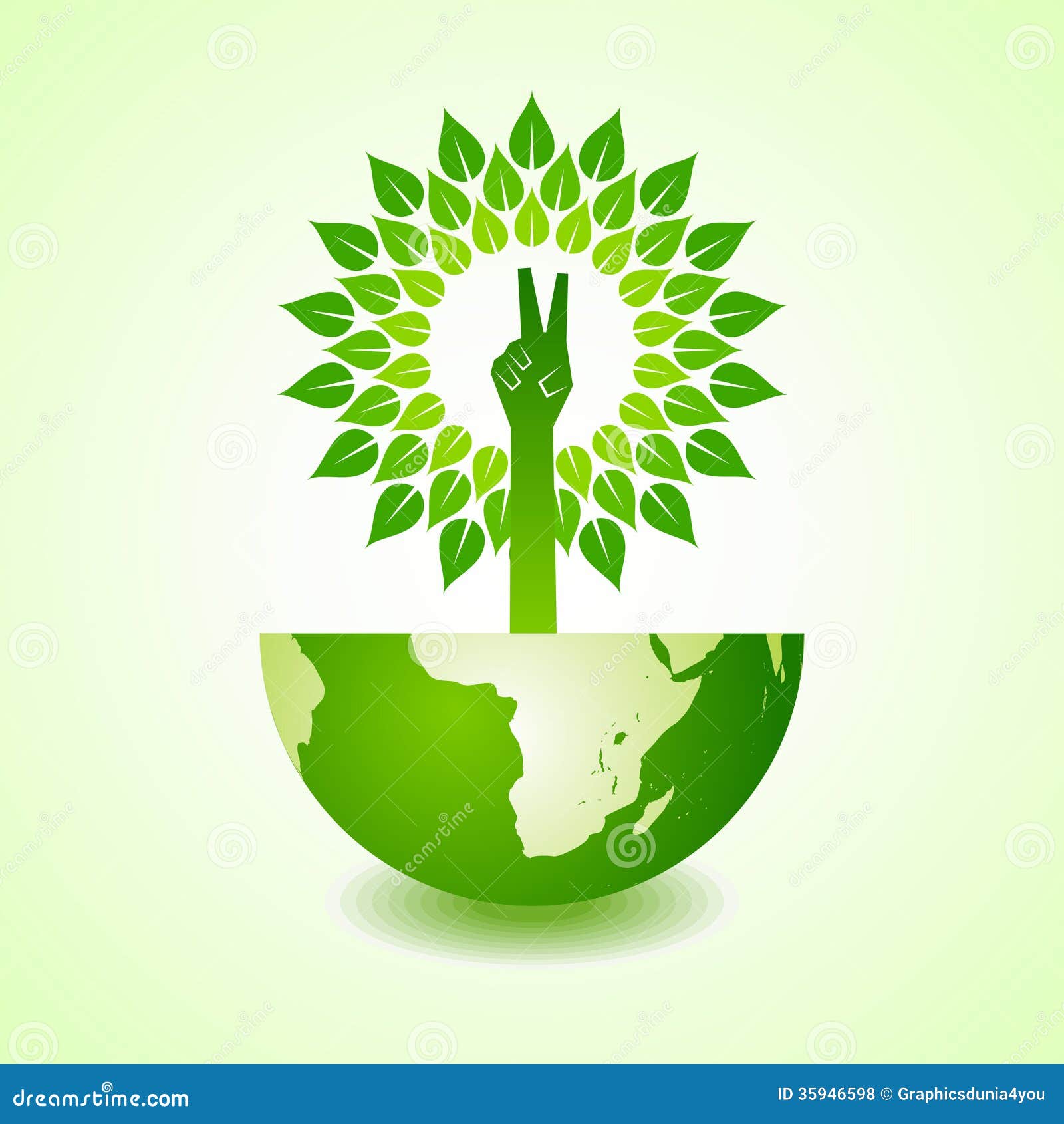 Victory Hand Make Tree on Earth Stock Vector - Illustration of green ...