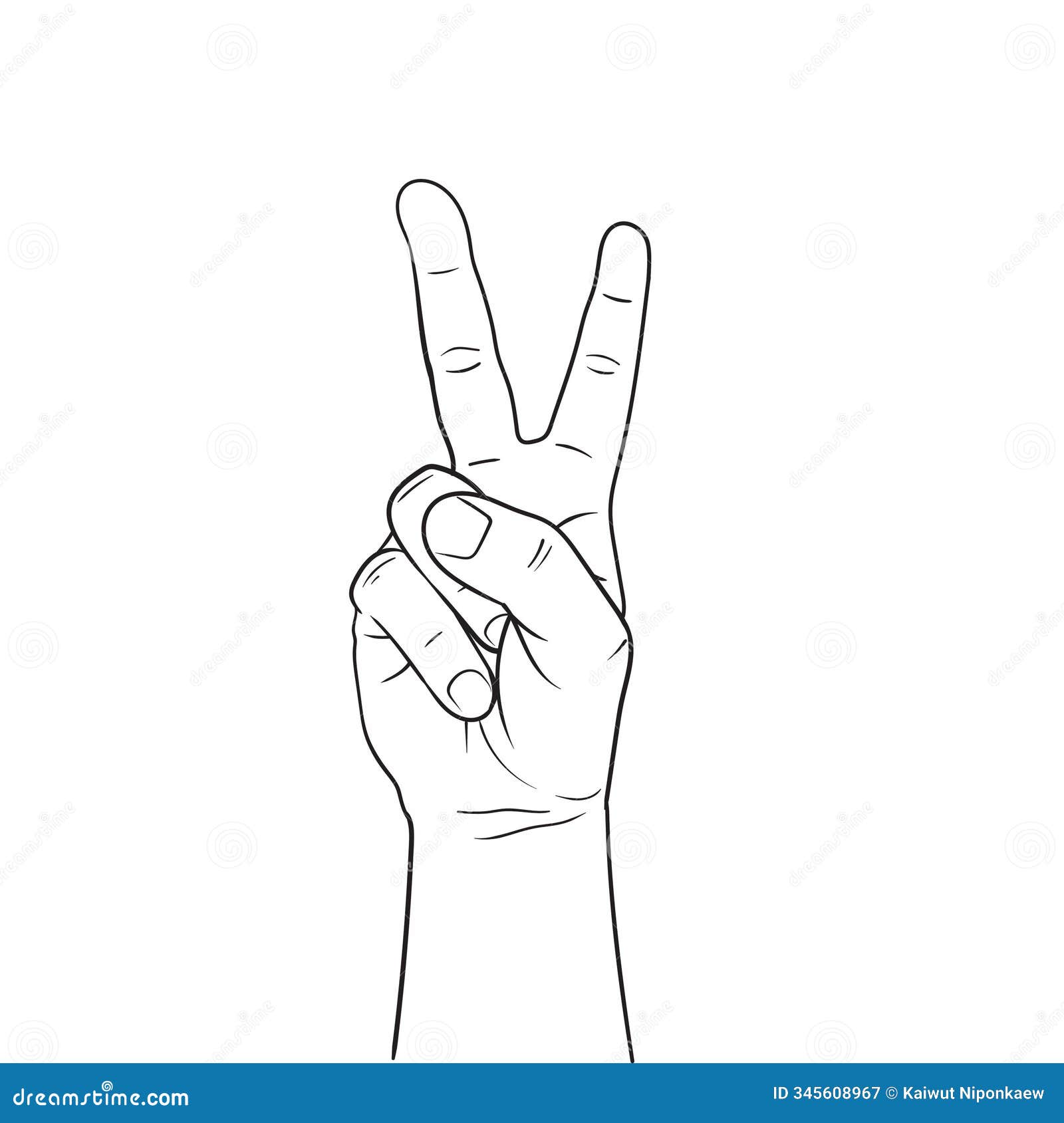 Victory hand sign outline stock vector. Illustration of person - 345608967