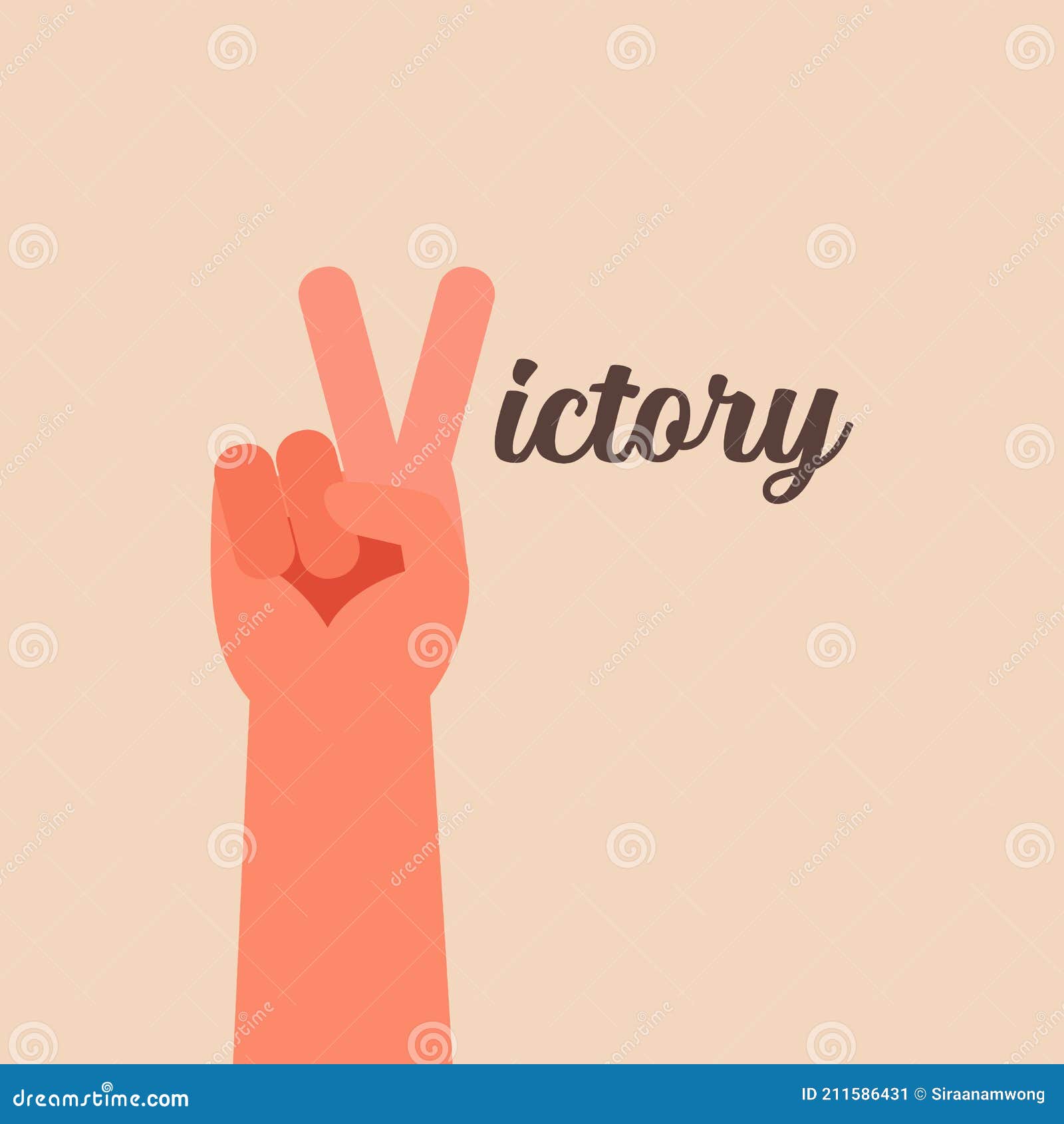 Victory Hand Sign with Victory Word Typography Stock Vector ...