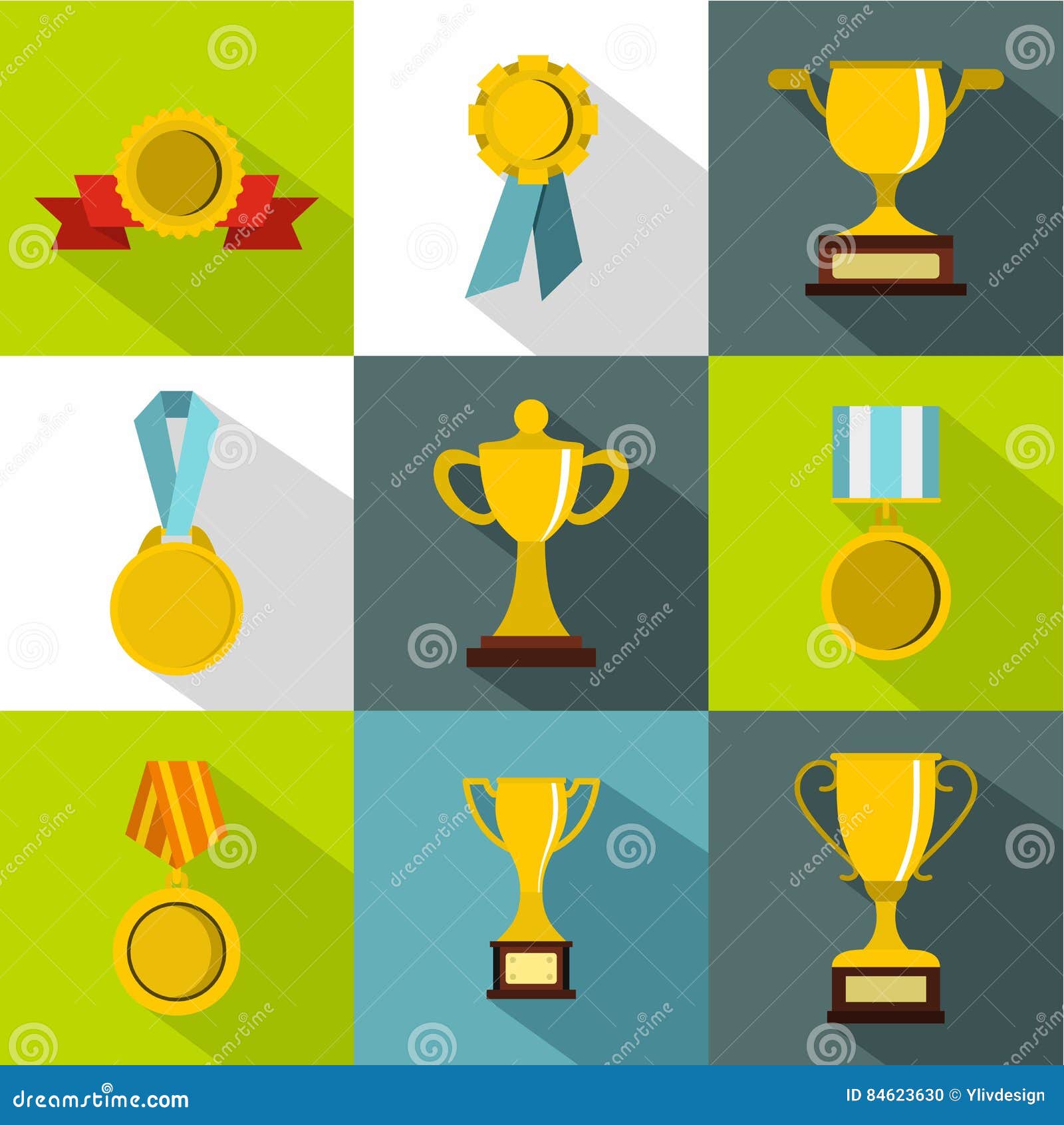 Victory Icons Set, Flat Style Stock Vector - Illustration of honor ...