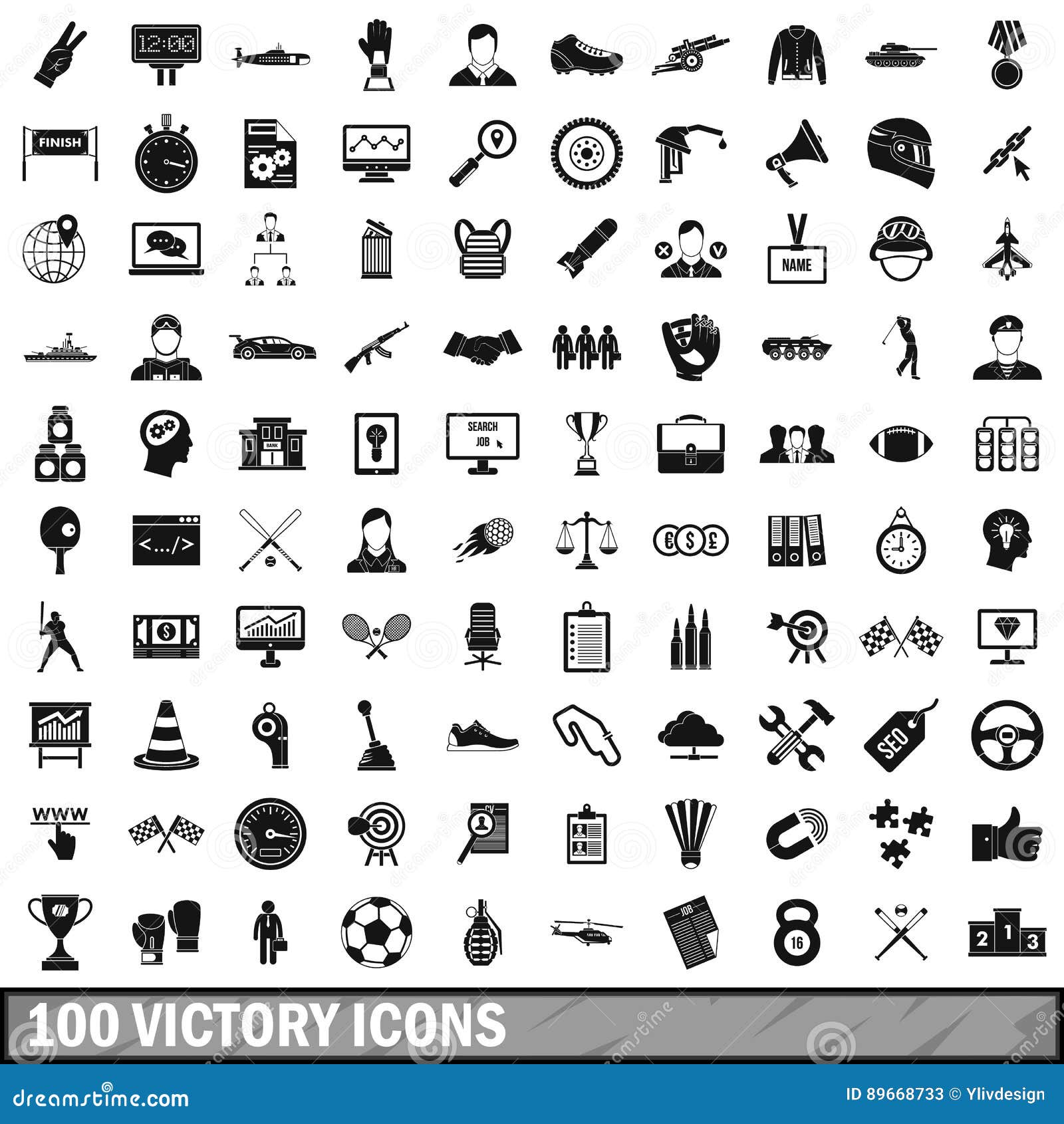 100 Victory Icons Set, Simple Style Stock Vector - Illustration of ...