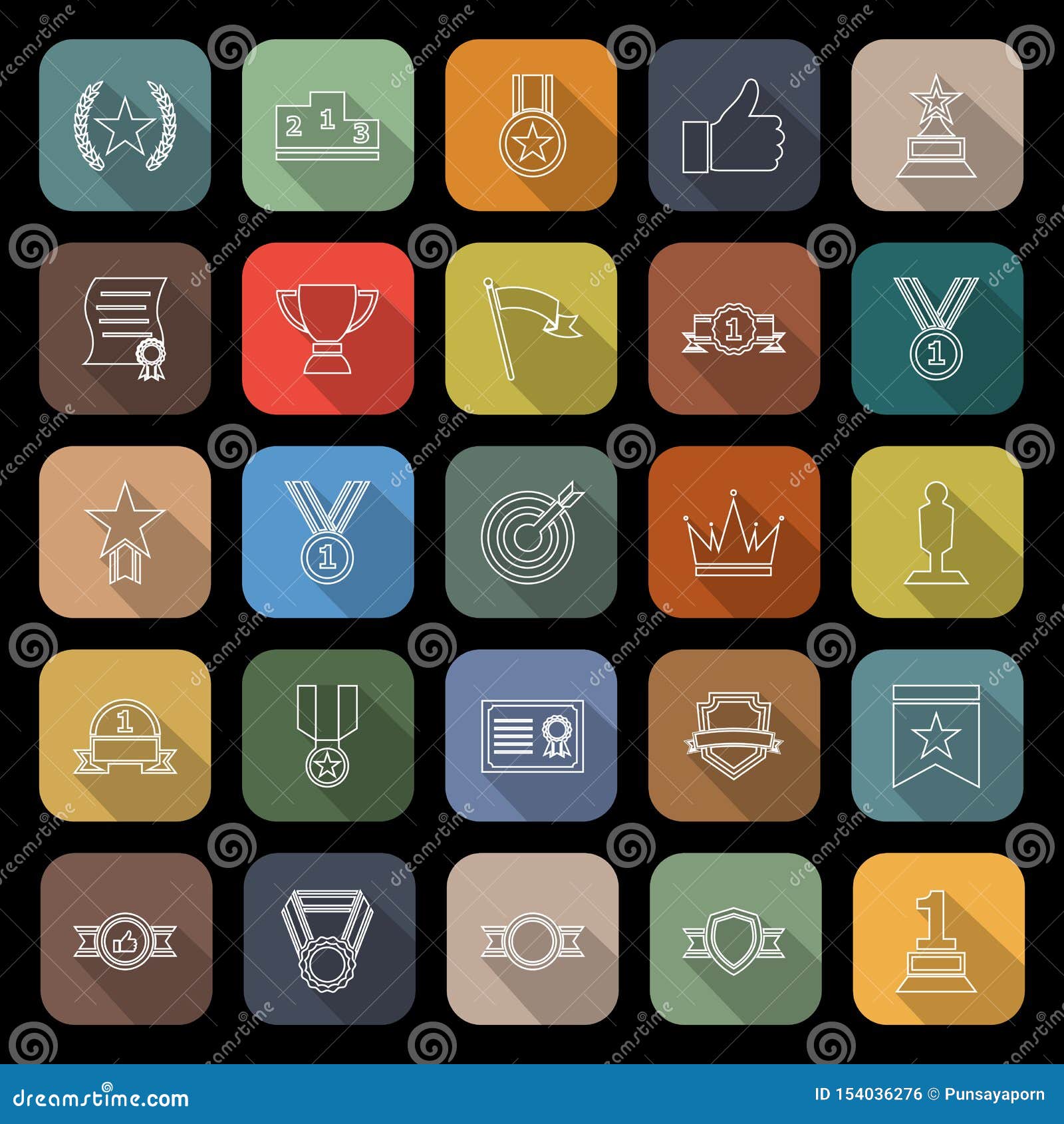 Victory Line Flat Icons with Long Shadow Stock Vector - Illustration of ...