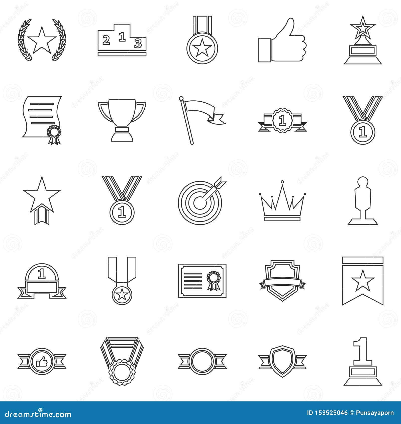 Victory Line Flat Icons On Purple Background Vector Illustration ...