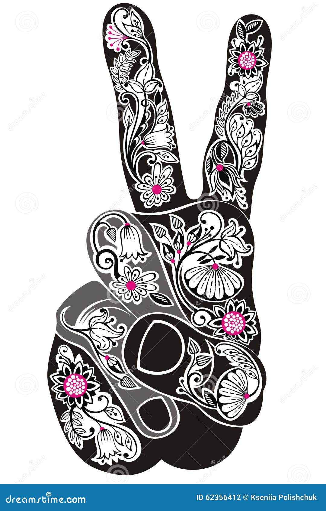 Victory sign stock vector. Illustration of vintage, flower - 62356412