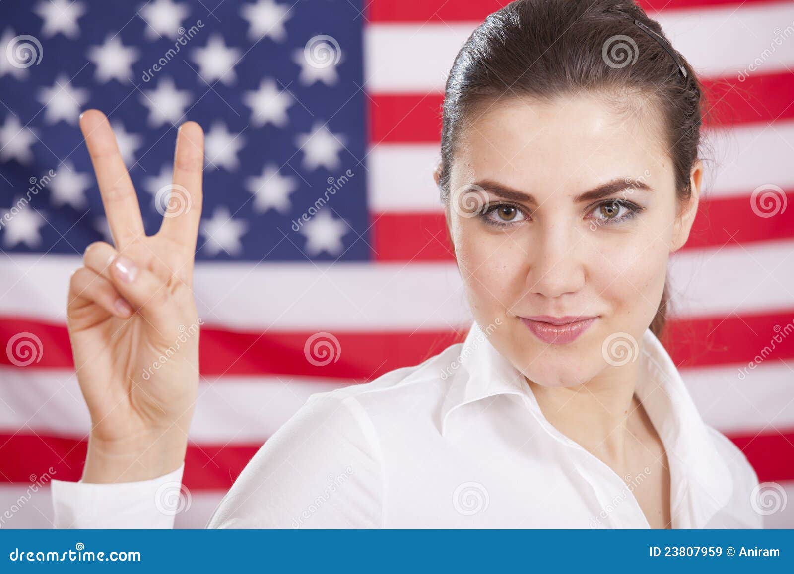 Victory Sign Over American Flag Stock Image - Image of patriotism, hand ...