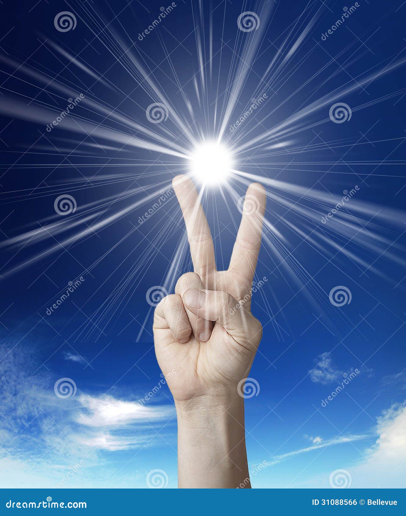 Victory sign in sky stock photo. Image of goal, male - 31088566