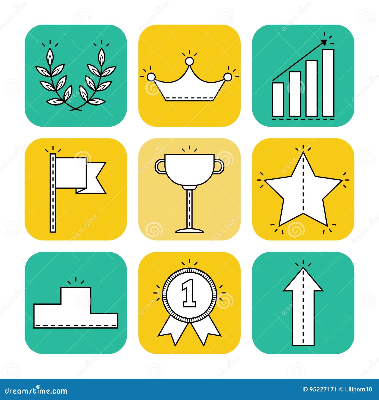 Victory and Success. Set of Flat Icons Stock Vector - Illustration of ...