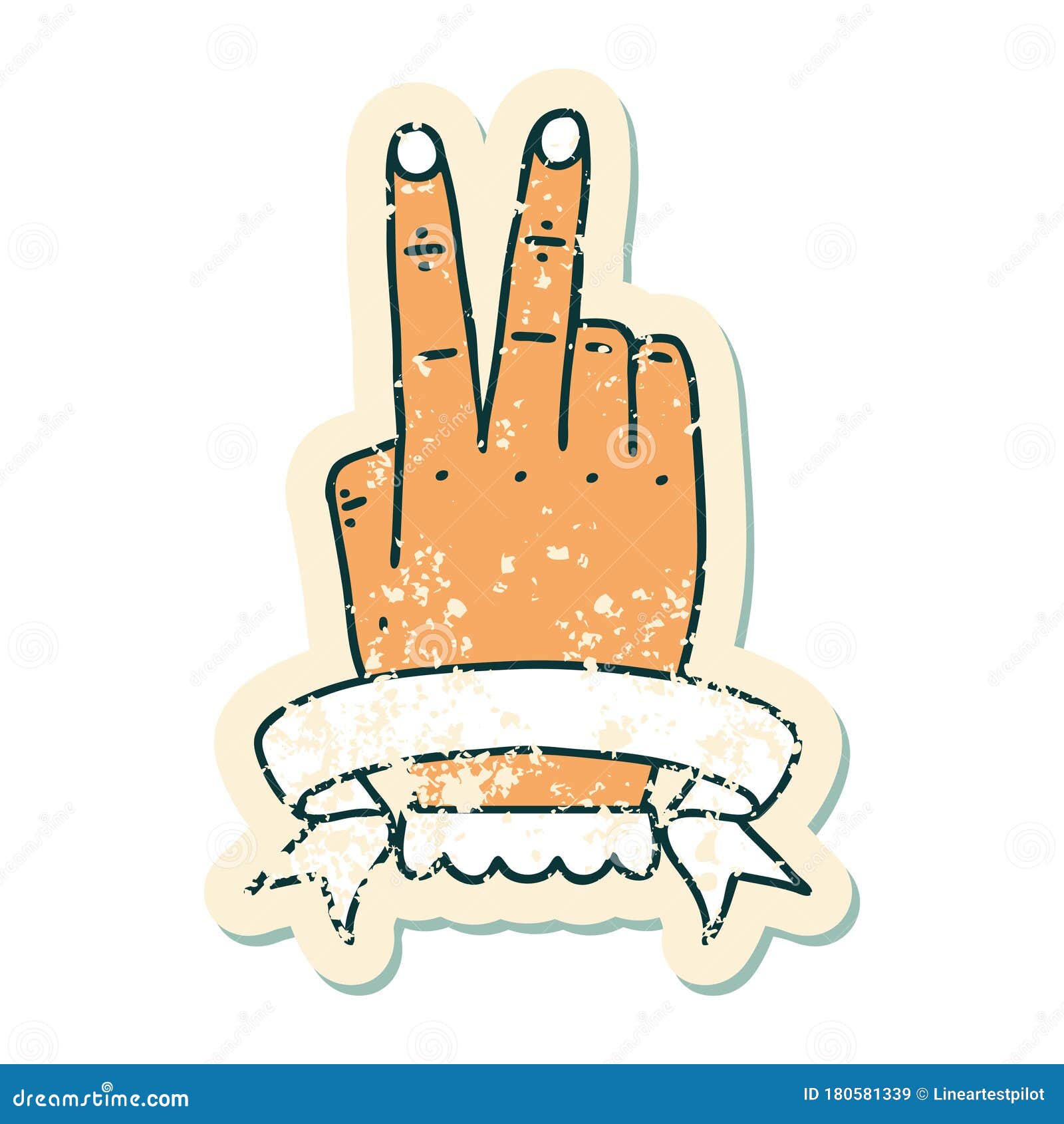 Victory V Hand Gesture with Banner Grunge Sticker Stock Vector ...