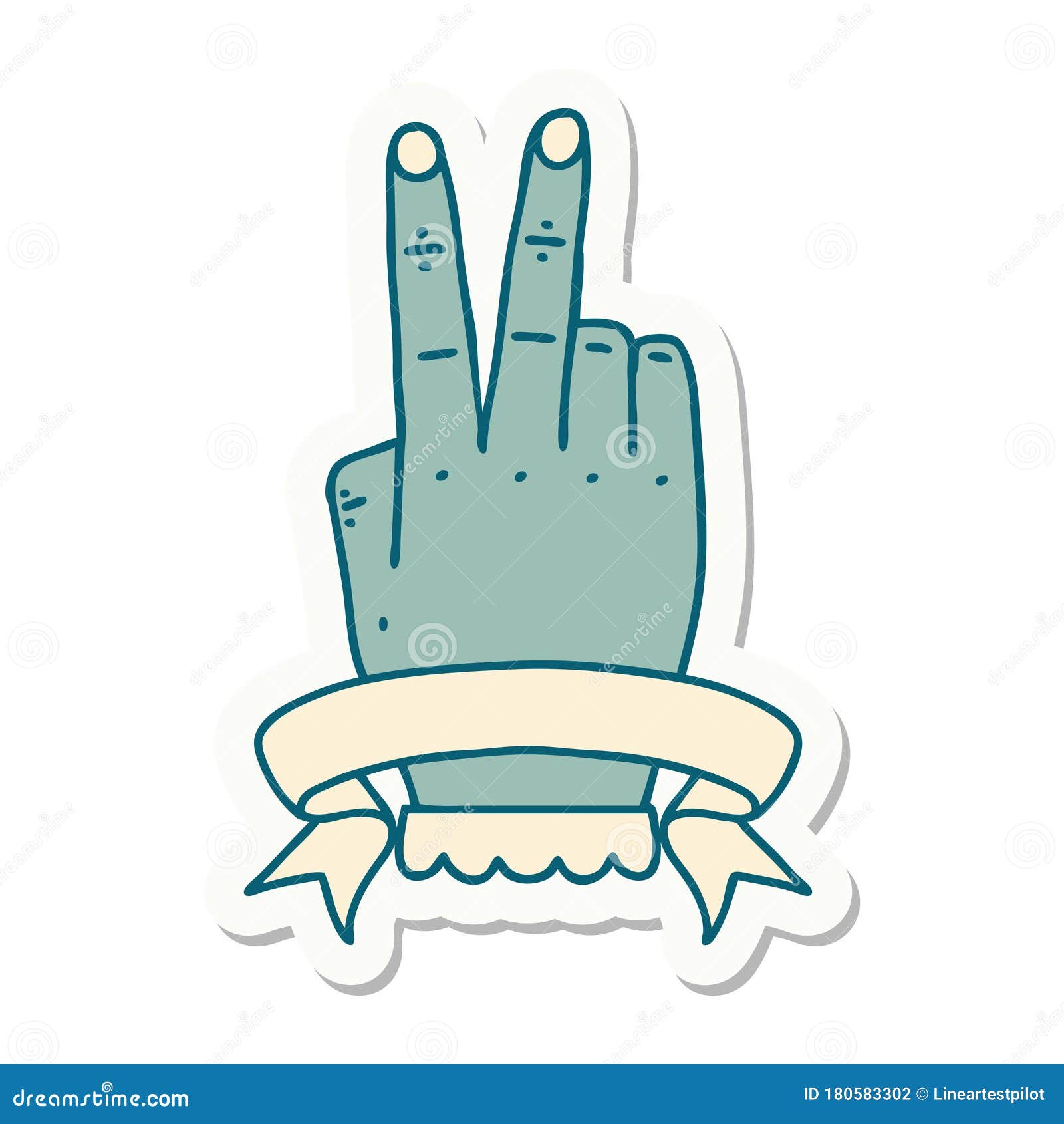 Victory V Hand Gesture with Banner Sticker Stock Vector - Illustration ...