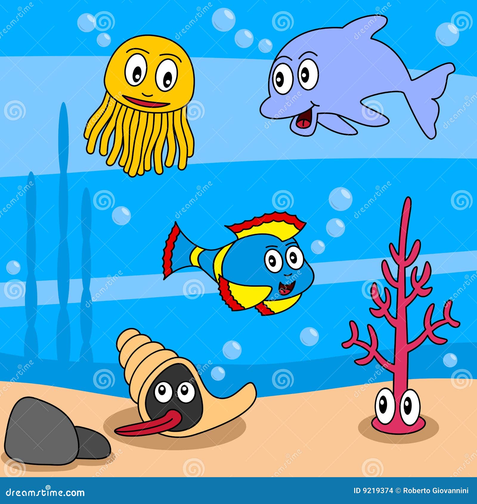Vida Do Oceano Dos Desenhos Animados [1] Ilustração do Vetor ...