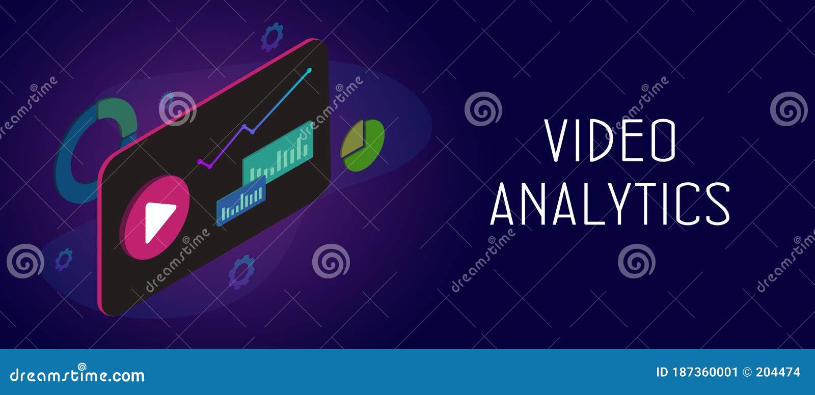 Video Analytics with Chart and Graph Icons. Data Analysis with Media ...