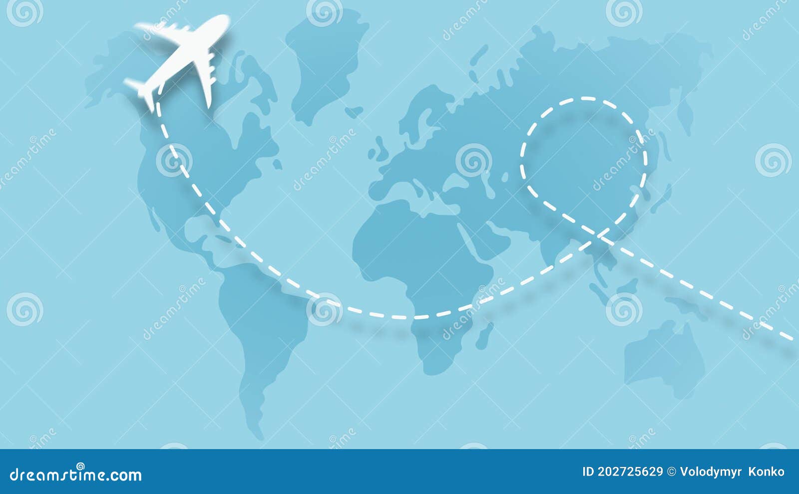 Video Animation with White Plane Flying on the World`s Map Leaving a ...