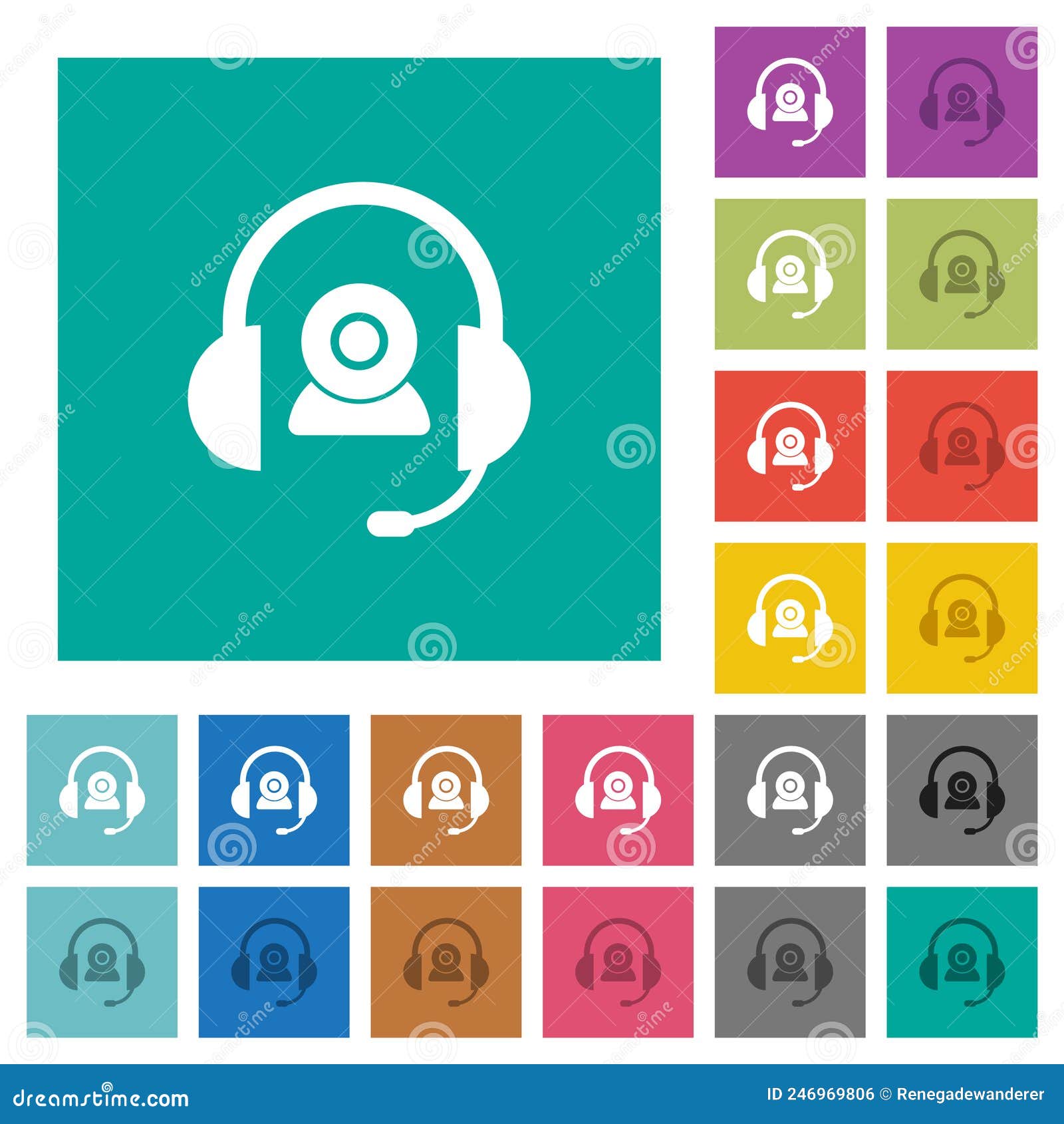 Video Assistance Solid Square Flat Multi Colored Icons Stock Vector ...