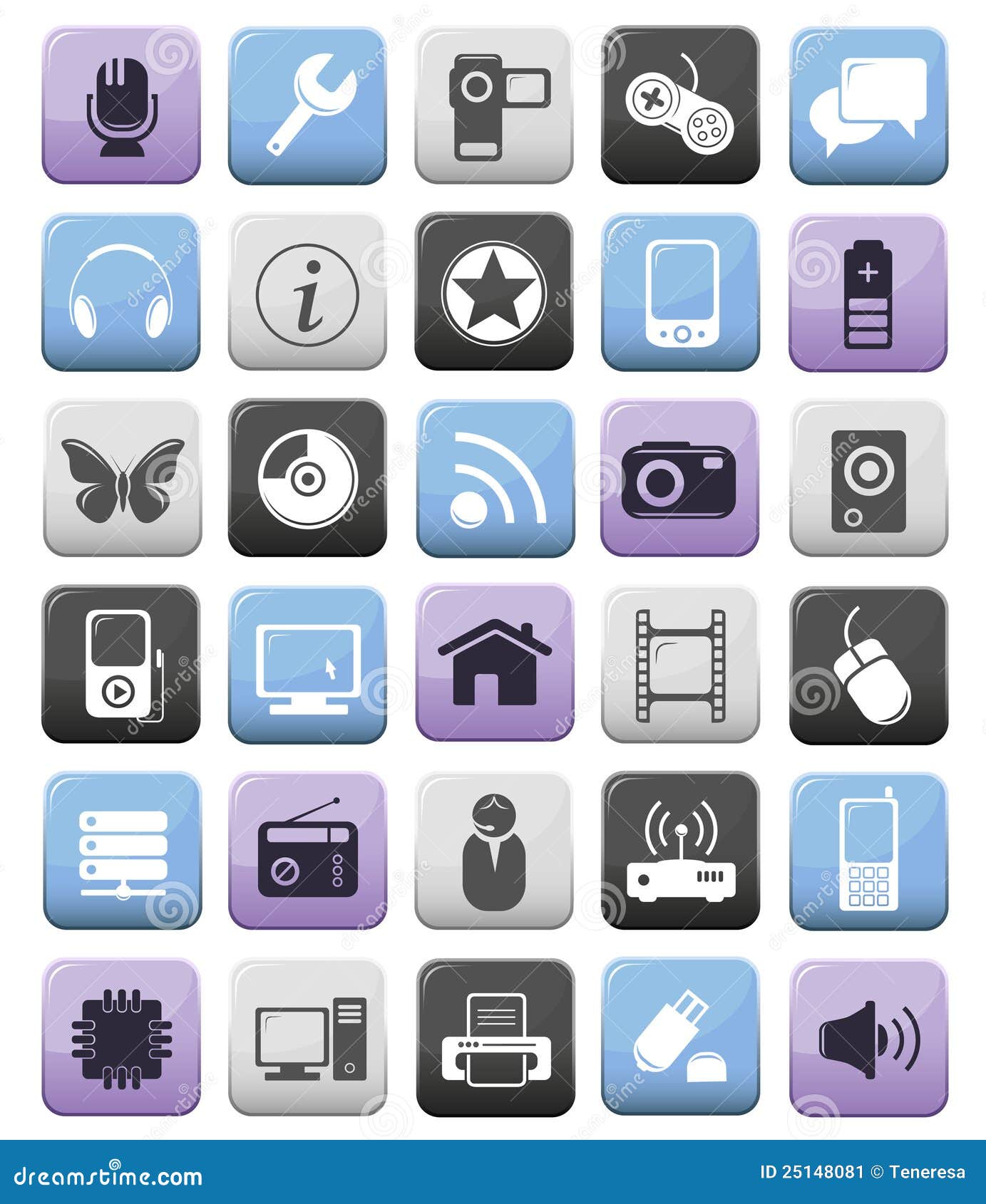 Video Audio and Multimedia Icons Set Stock Vector - Illustration of ...