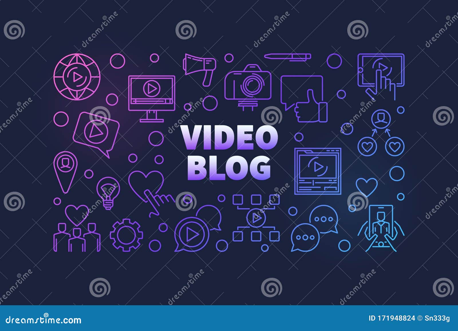 Video Blog Vector Colored Outline Horizontal Illustration Stock Vector ...