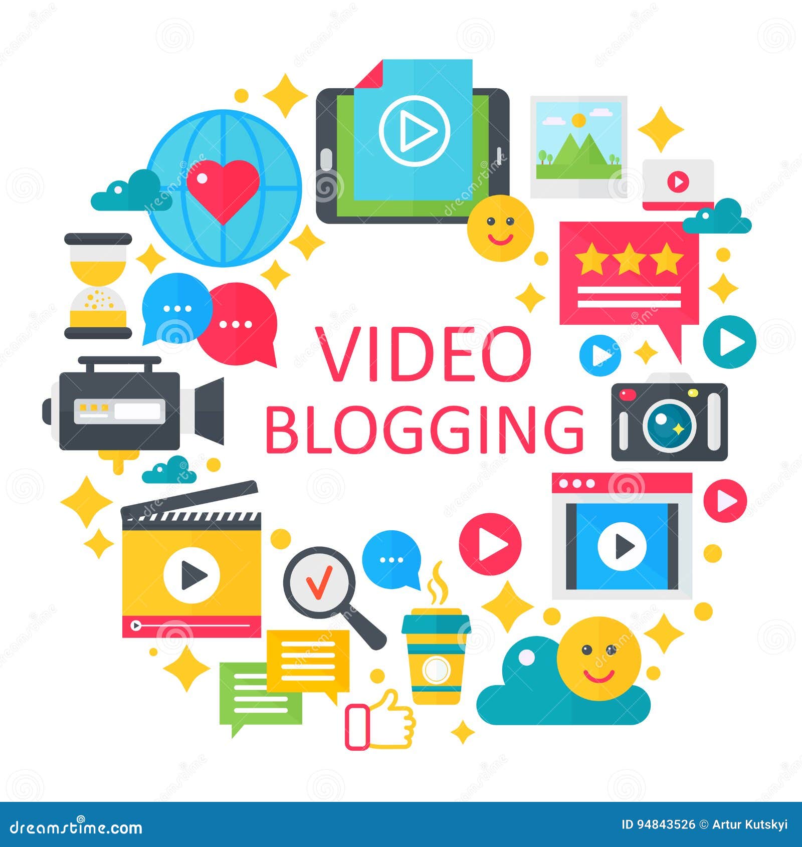 Video Blogging Flat Vector Concept Illustration. Poster, Template for ...