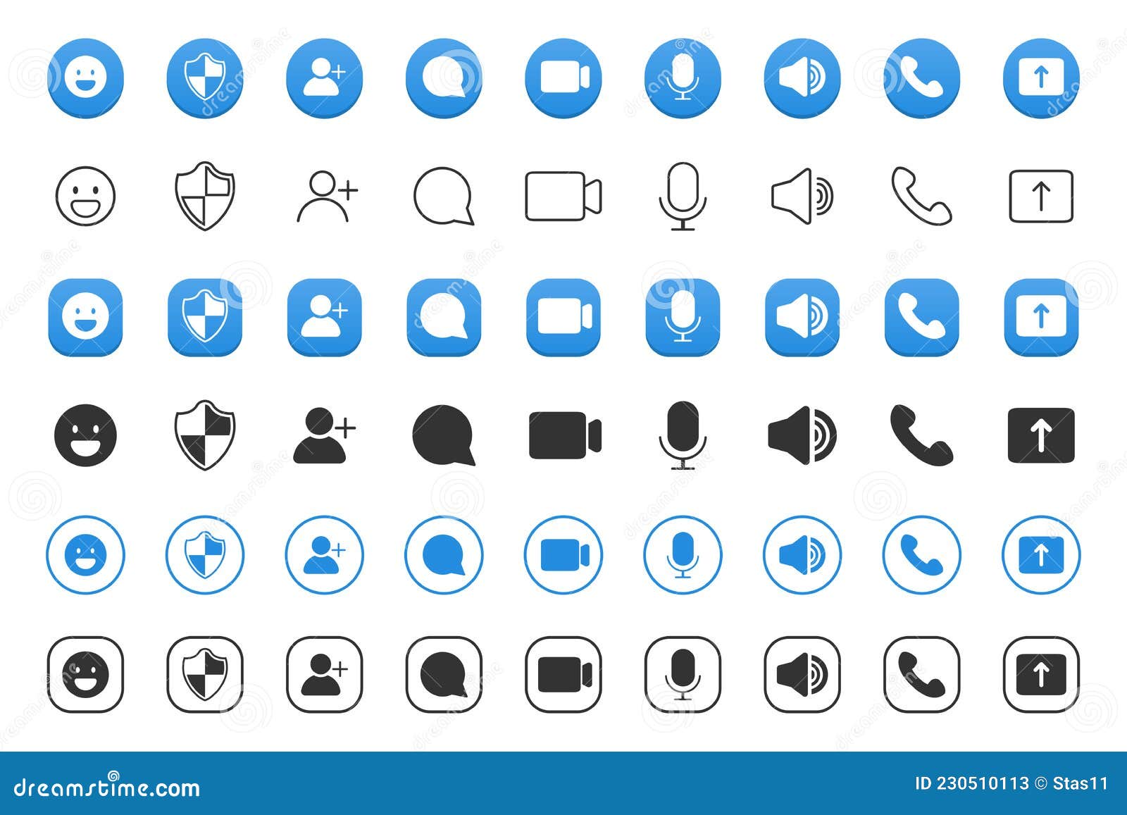 Video Call App Interface Icons in a Flat Design. Vector Illustration ...