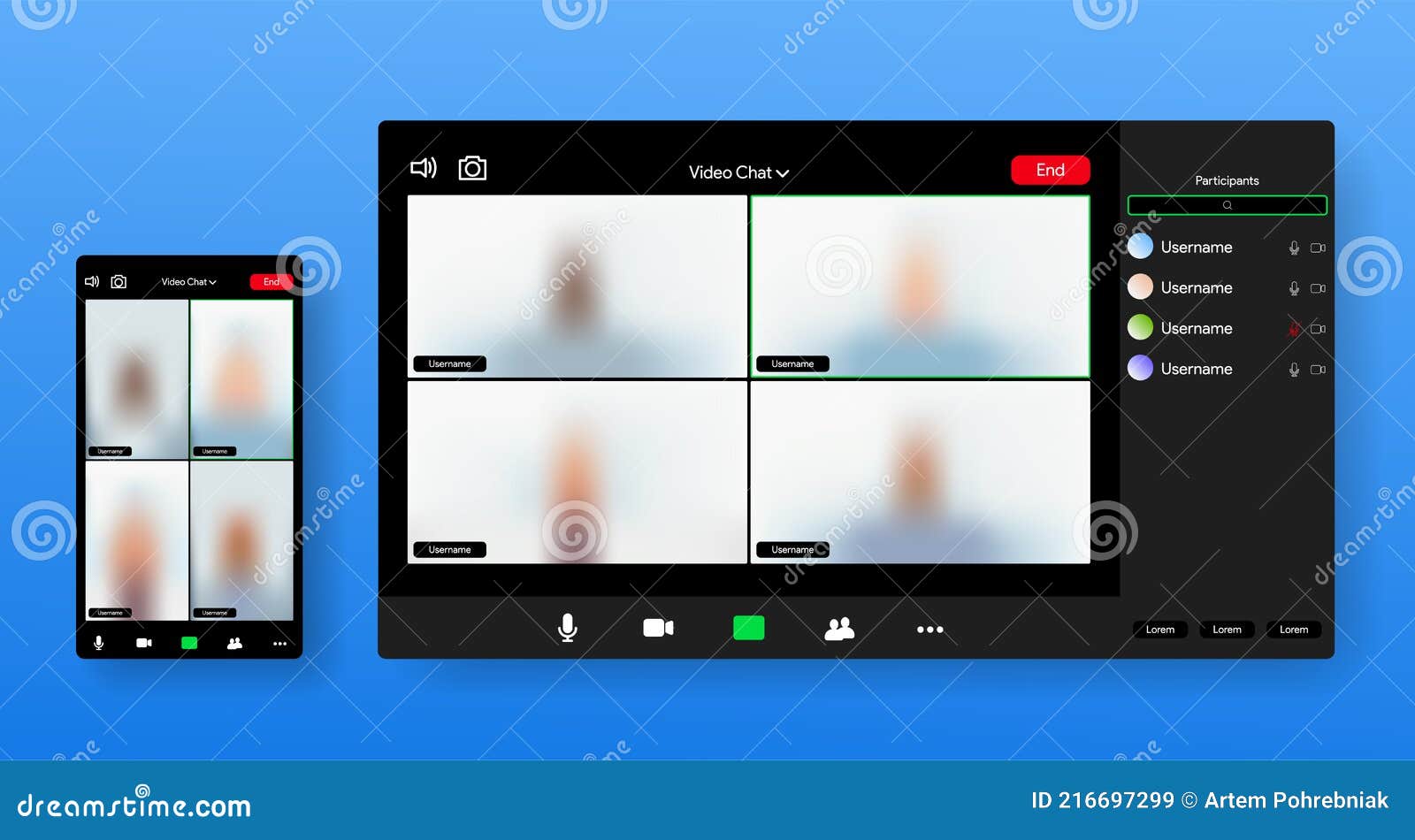 Video Call App Interface. Zoom Screen. Online Conference Application ...