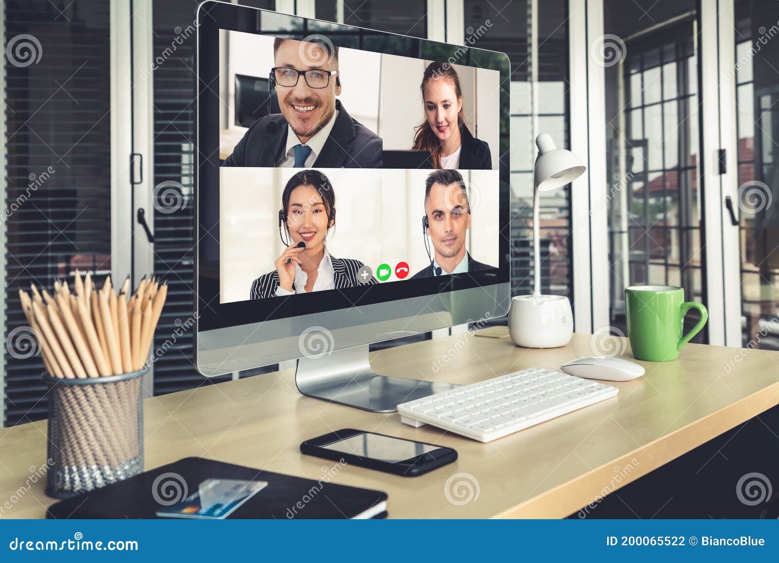 Video Call Business People Meeting on Virtual Workplace or Remote ...