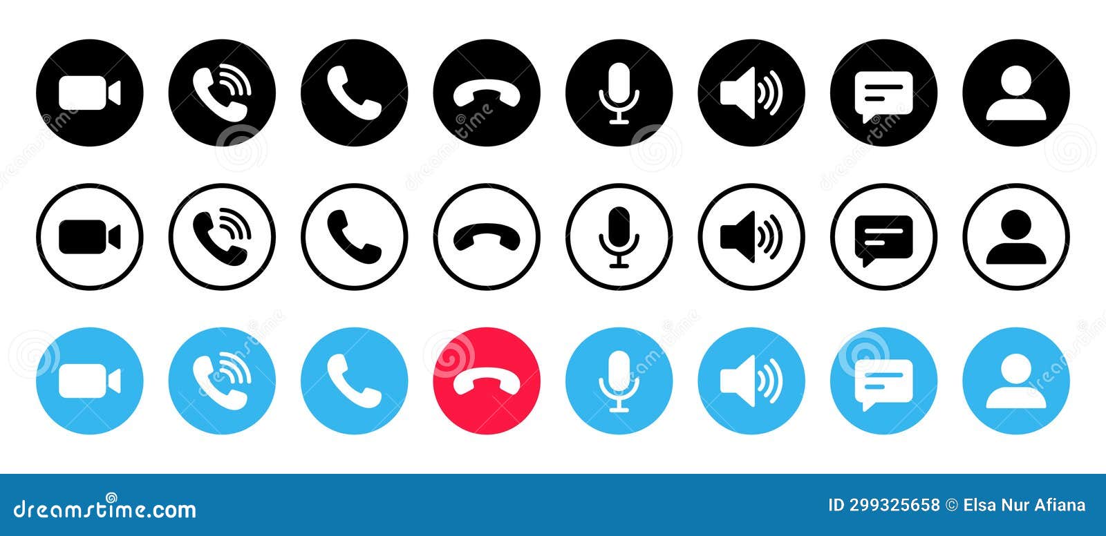 Video Call Button Icon Set Screen Template. Camera, Handset, Microphone ...