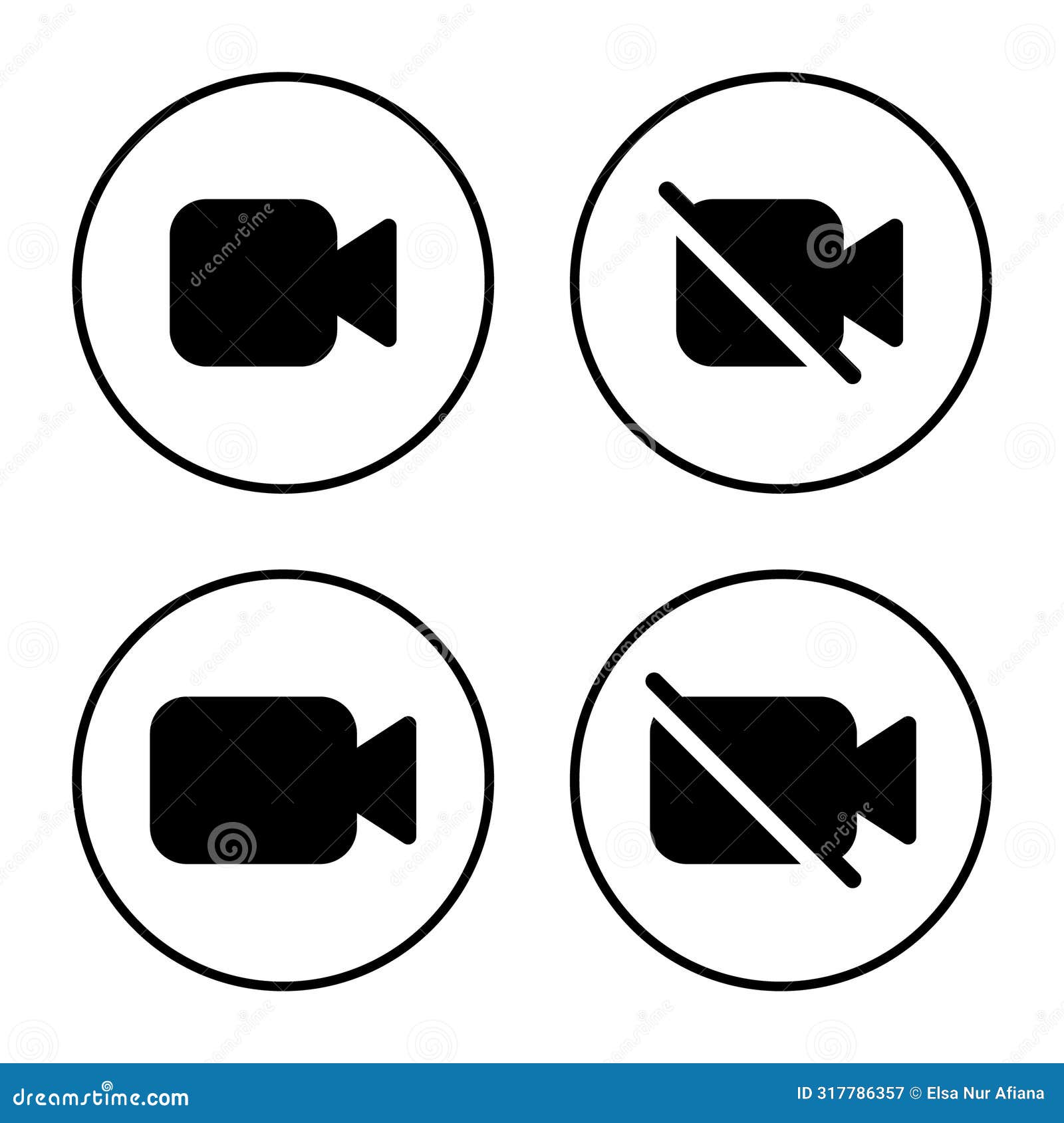 Video Call and Camera Off Icon on Circle Line Stock Vector ...