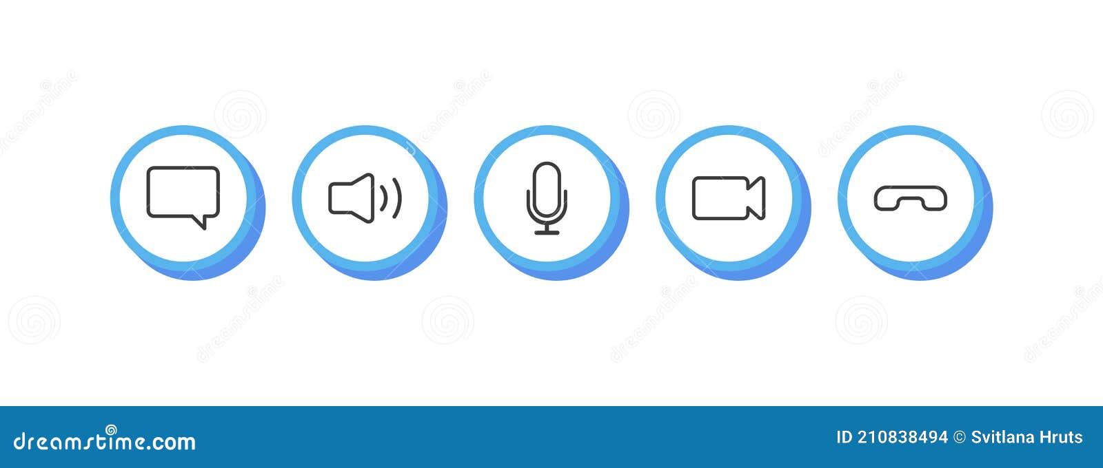 Video Call Chat Blue Button Icon Collection on White Background. Vector ...