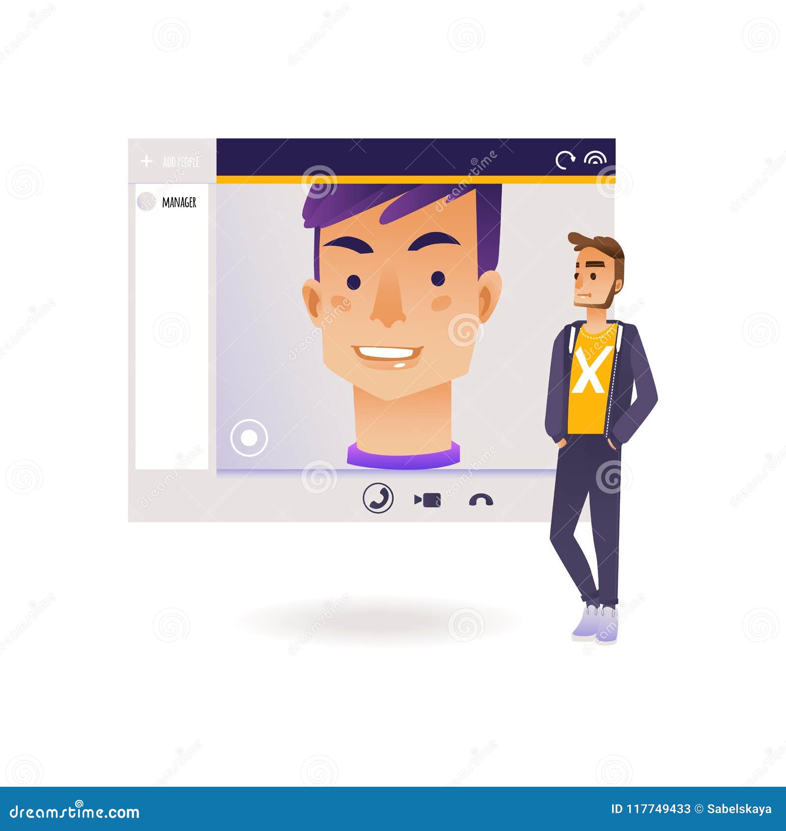 Video Call Chat Conference Concept with Young Man Converse with Another ...