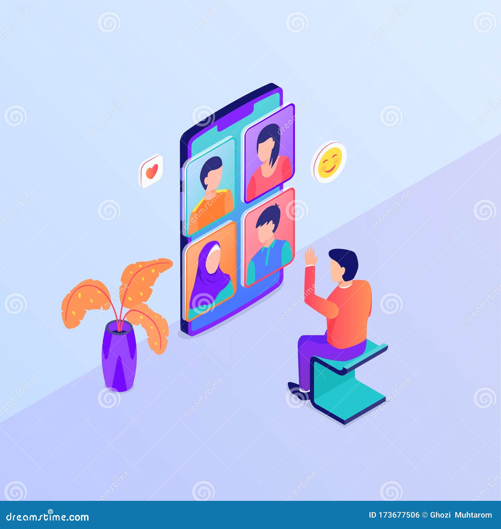 Video Call Group Discussion Concept with Man Video Calls Using Big ...