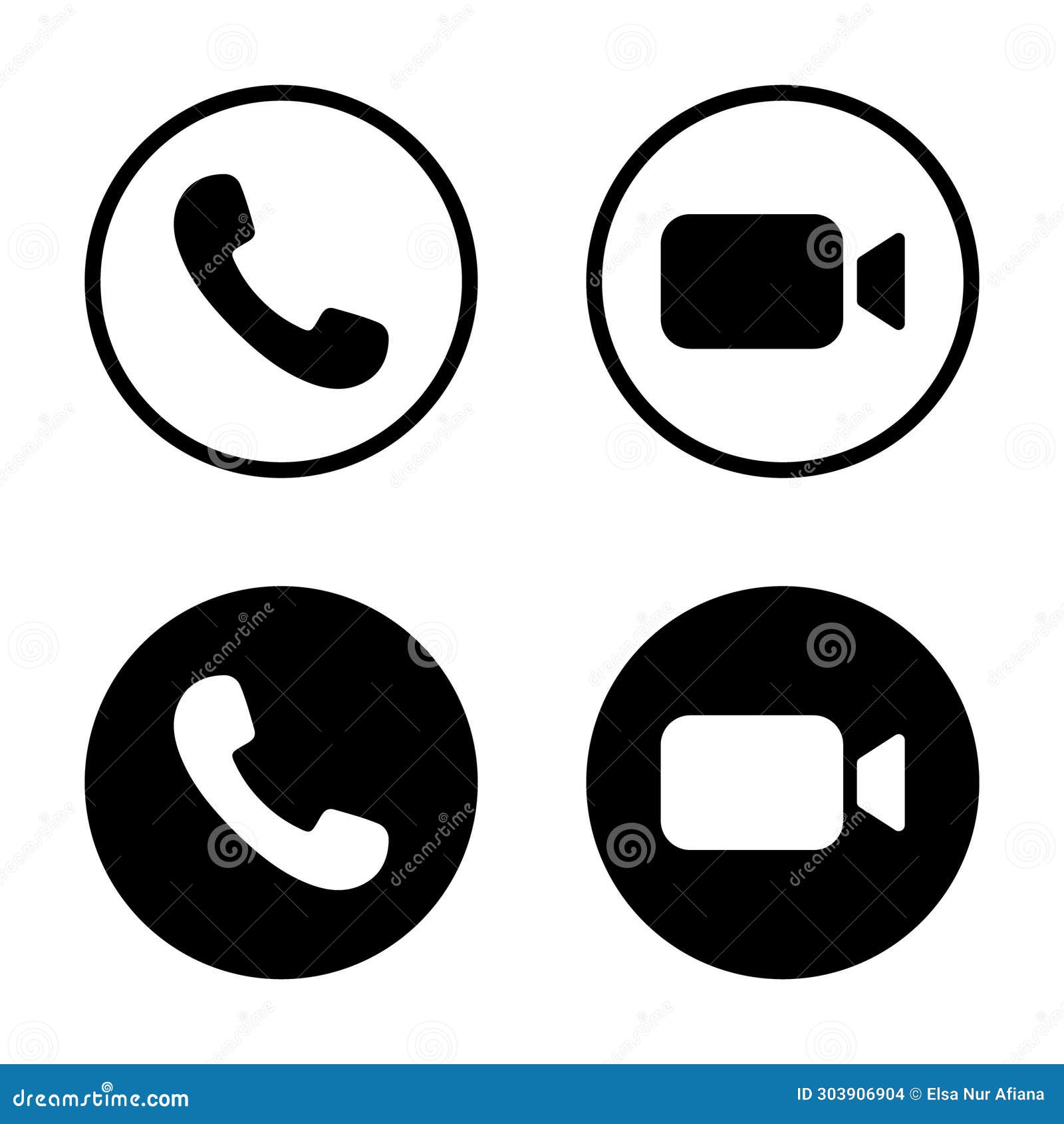 Video Call Icon on Black Circle. Handset and Camera Button Vector Stock ...