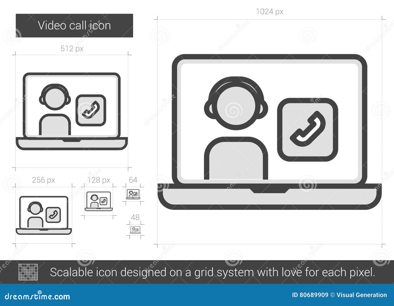 Video call line icon. stock vector. Illustration of computer - 80689909