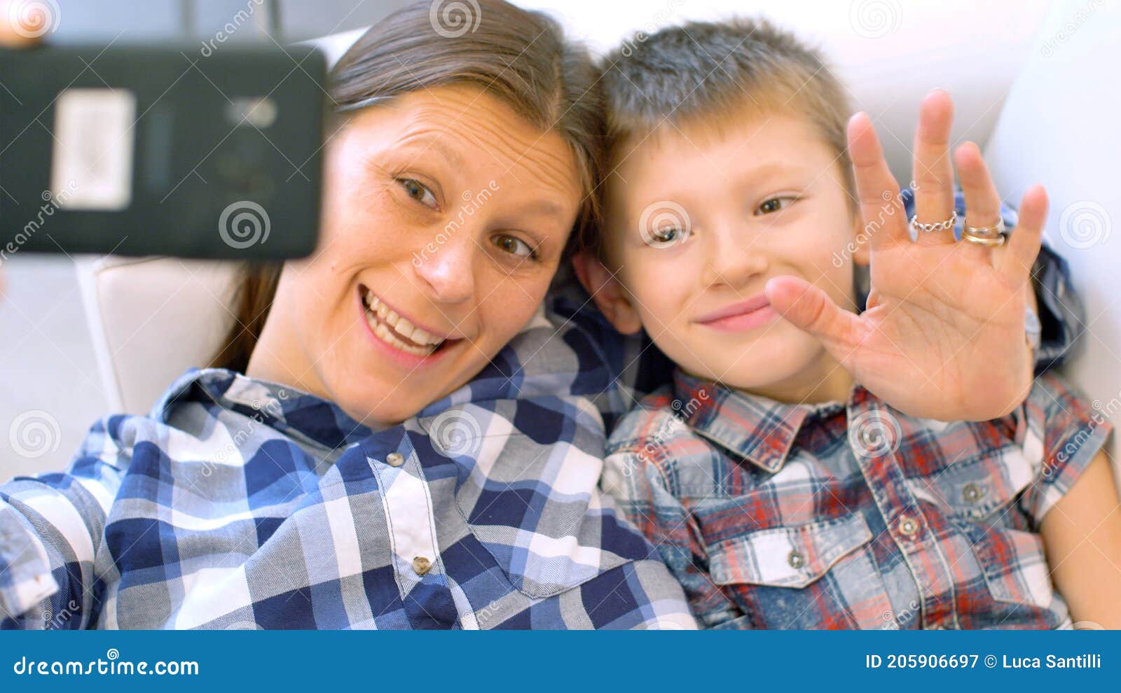 Mother and Son are Making a Video Call Stock Image - Image of ...
