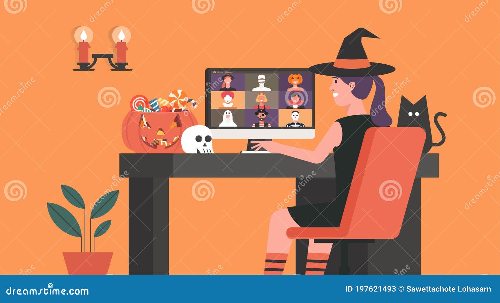 Woman in Witch Dress Having Video Call To Celebrate Halloween Party on ...