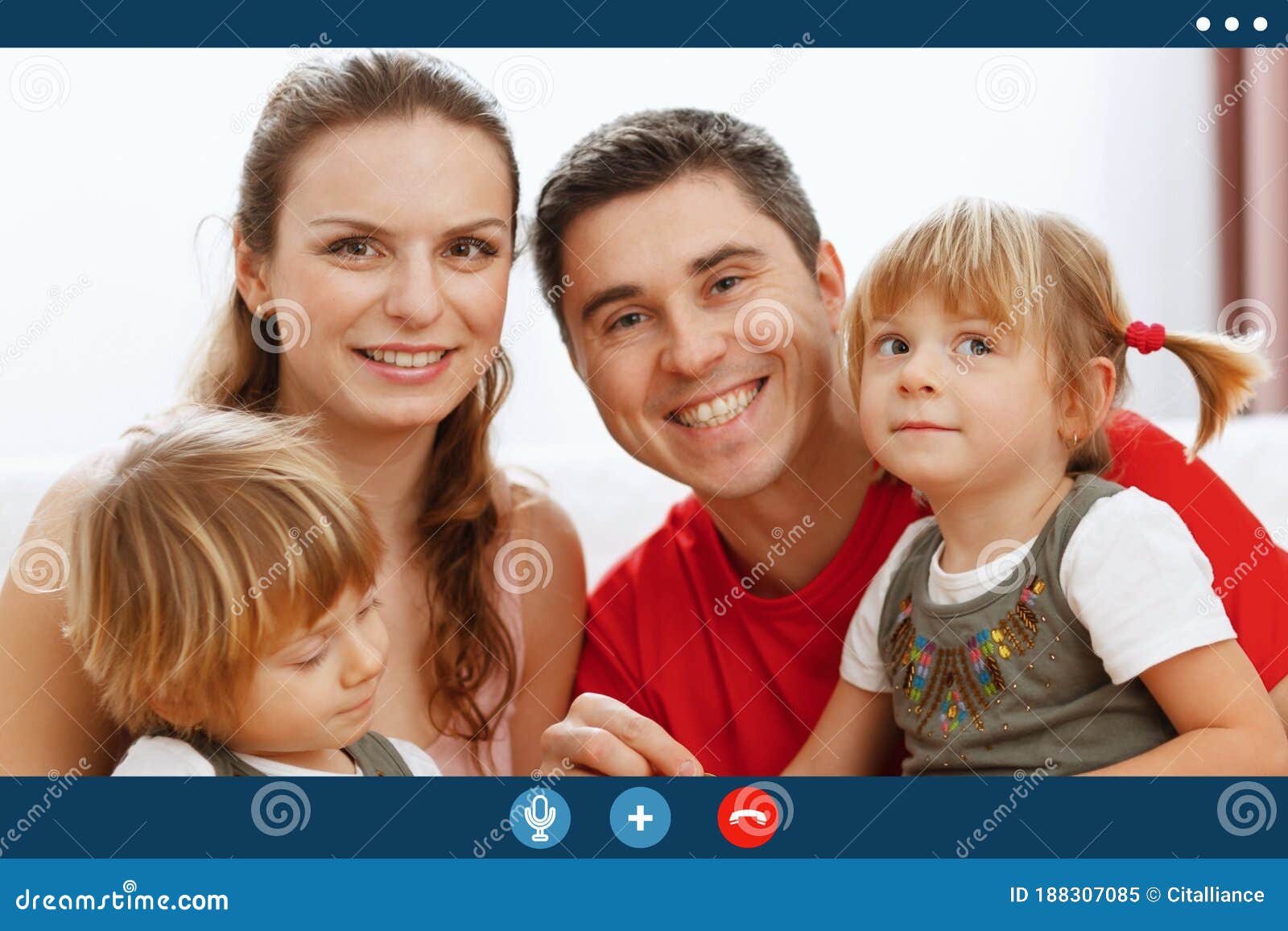 Video Call Screen of Family with Two Kids Stock Image - Image of camera ...