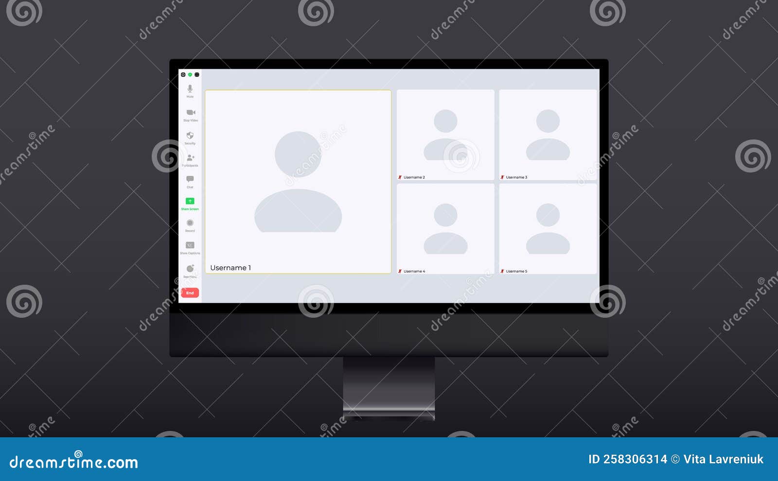 Video Call Screen Template. Video Call Black Interface for Social ...