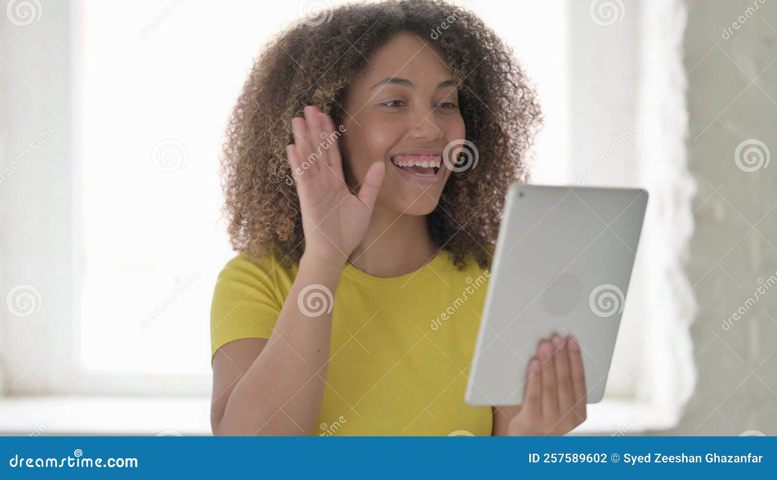 Video Call on Tablet by African Woman in Office Stock Photo - Image of ...