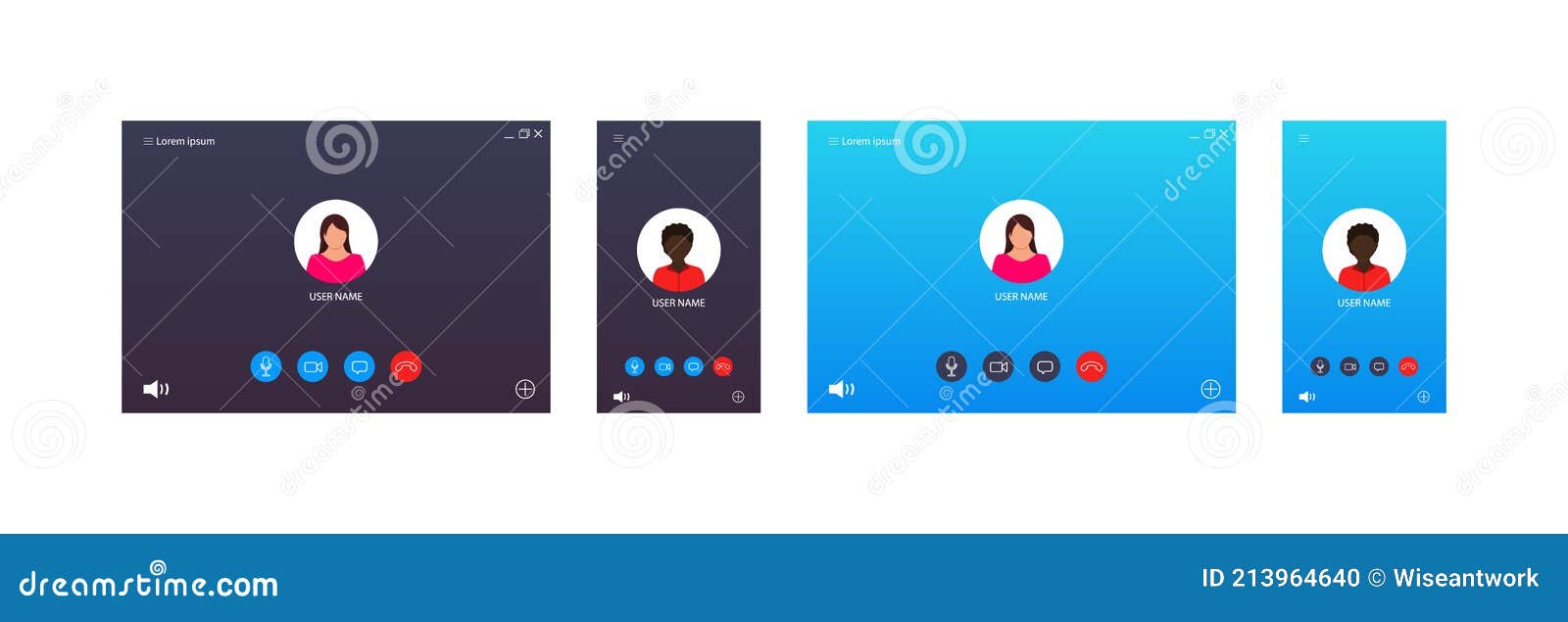 Video Call Ui for Conference. Screen Interface of Chat, Webinar ...