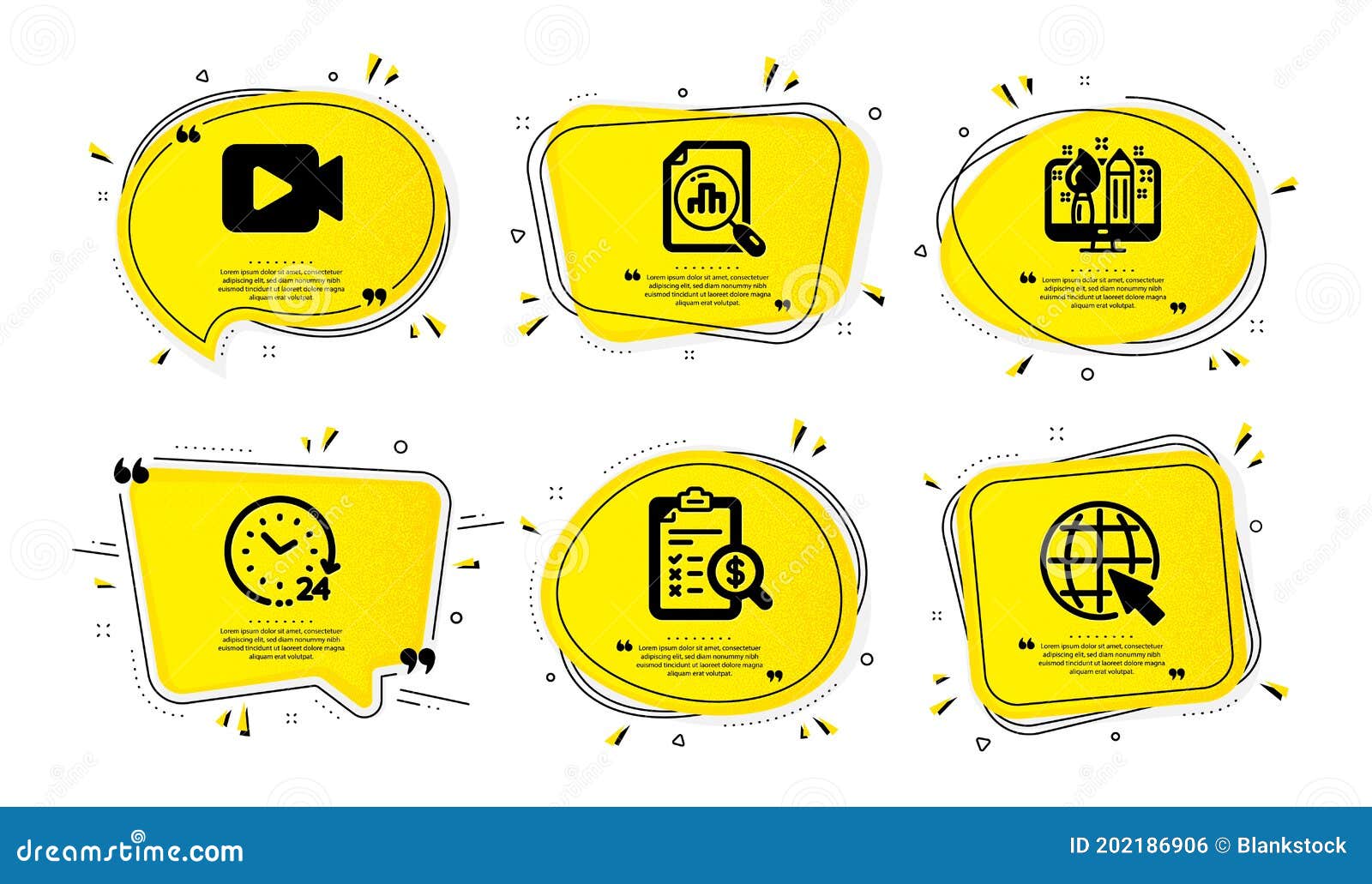 Video Camera, Analytics Graph and Accounting Report Icons Set. Creative ...