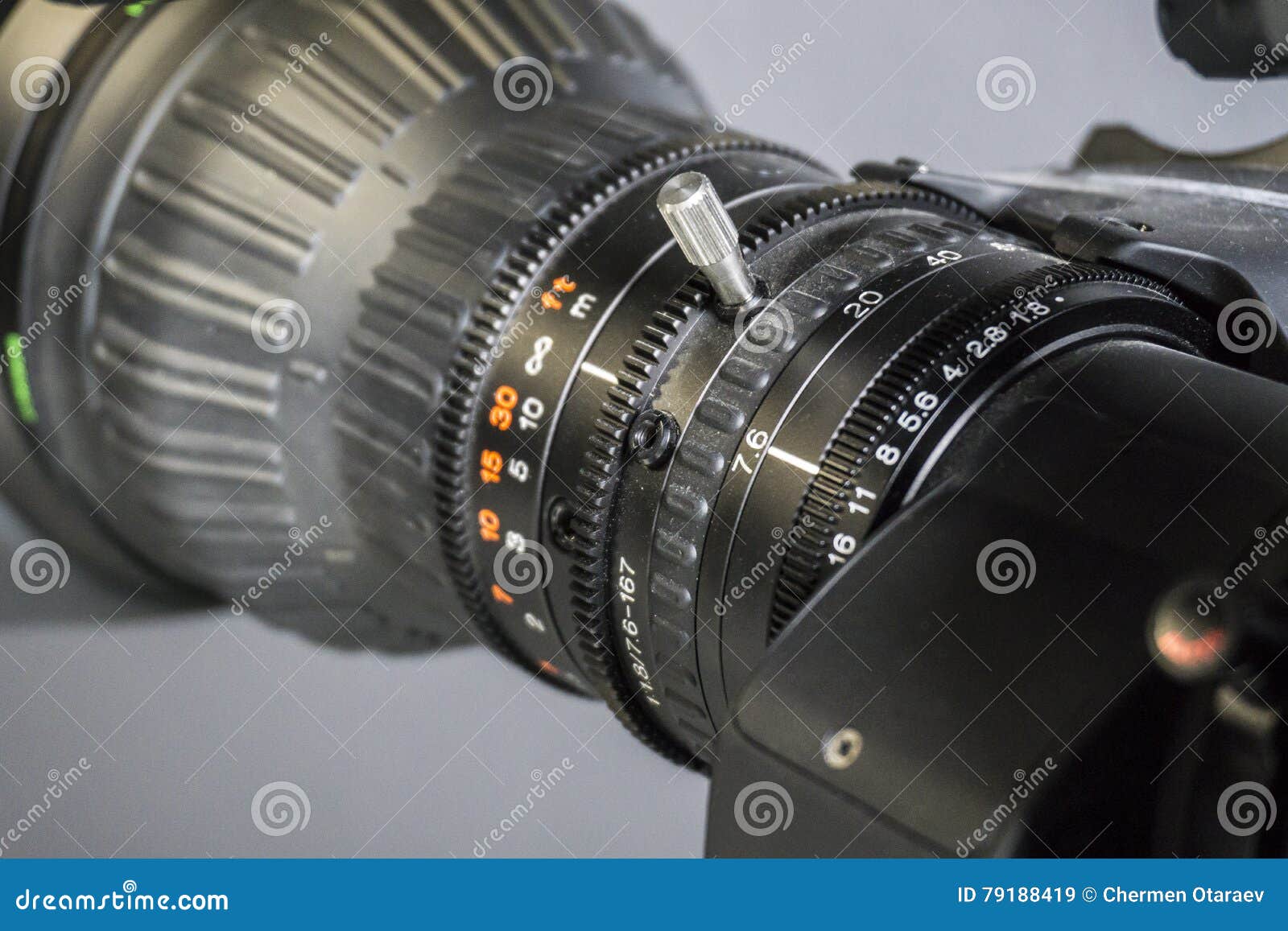 Video Camera Lens in TV Studio - Focus on Camera Aperture Stock Image ...